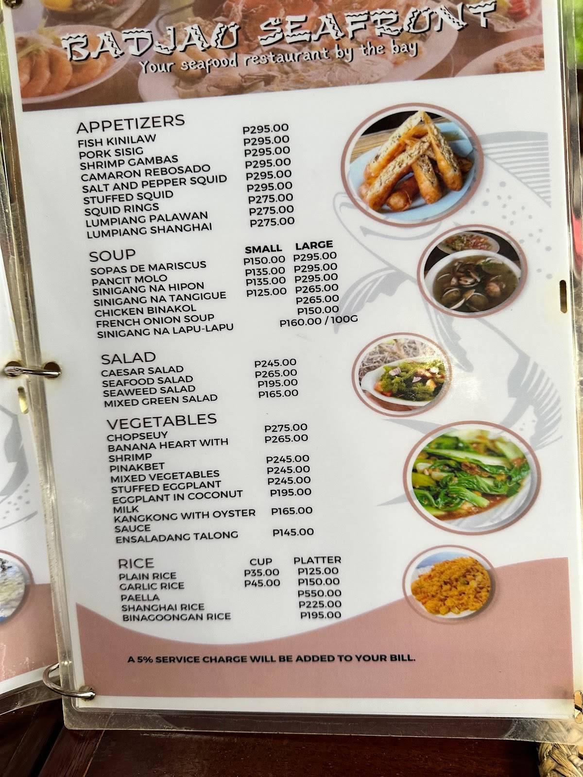 Menu at Badjao Seafront Restaurant, Puerto Princesa, PPHX+4V5