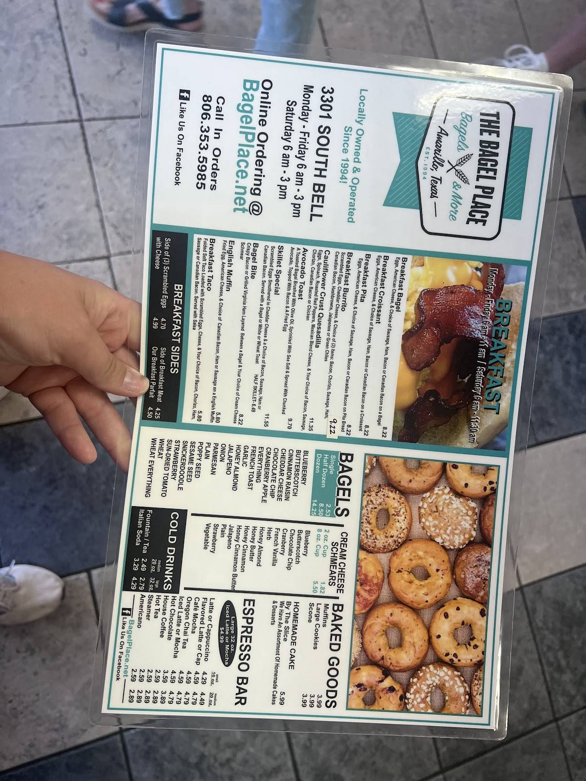 Menu at Bagel Place restaurant, Amarillo