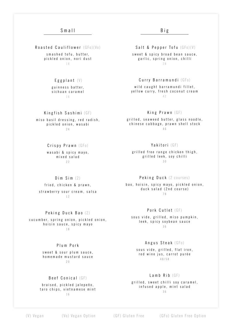 Menu at Bai Long Store restaurant, Adelaide