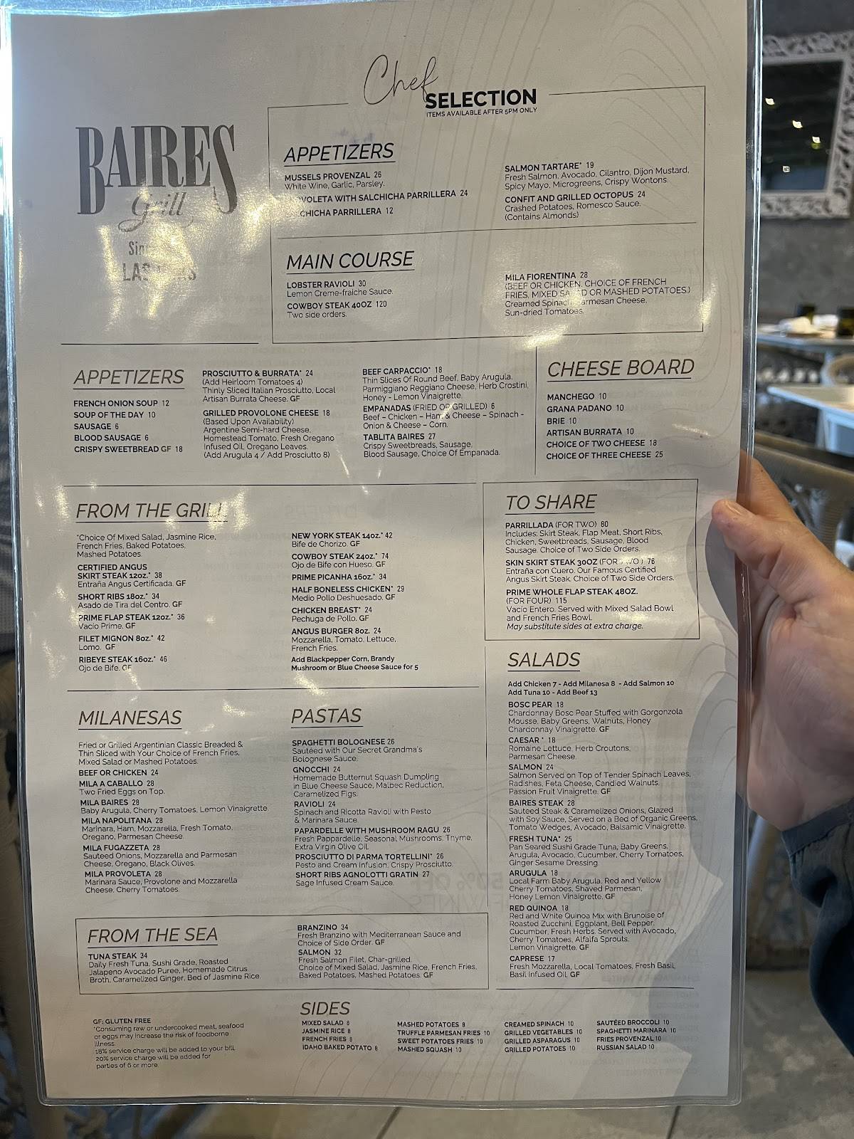 Carta del pub y bar Baires Grill - Las Olas, Fort Lauderdale