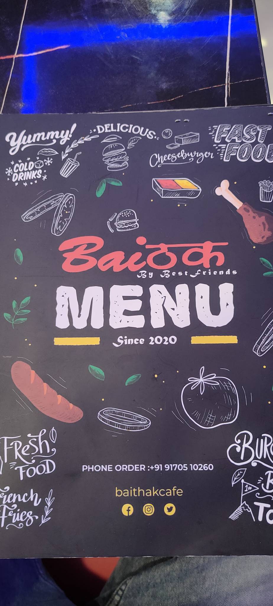 Menu at Baithak, Allahabad