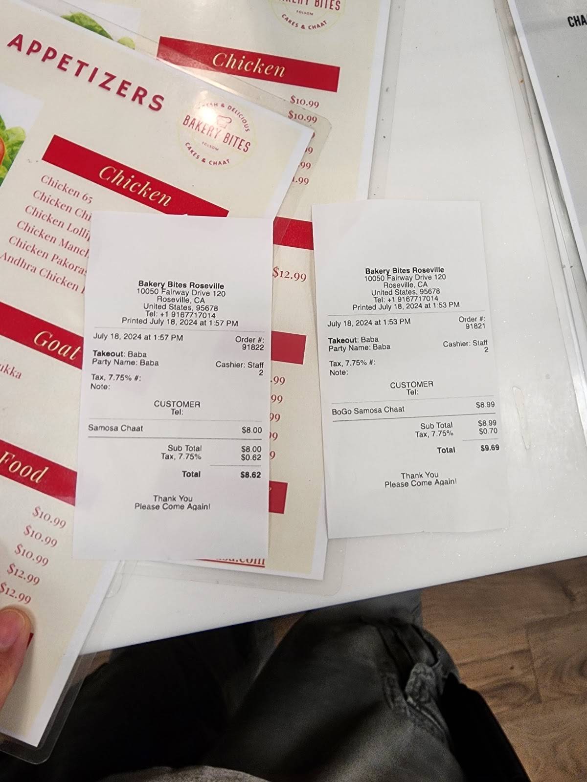 Menu at Bakery Bites, Roseville