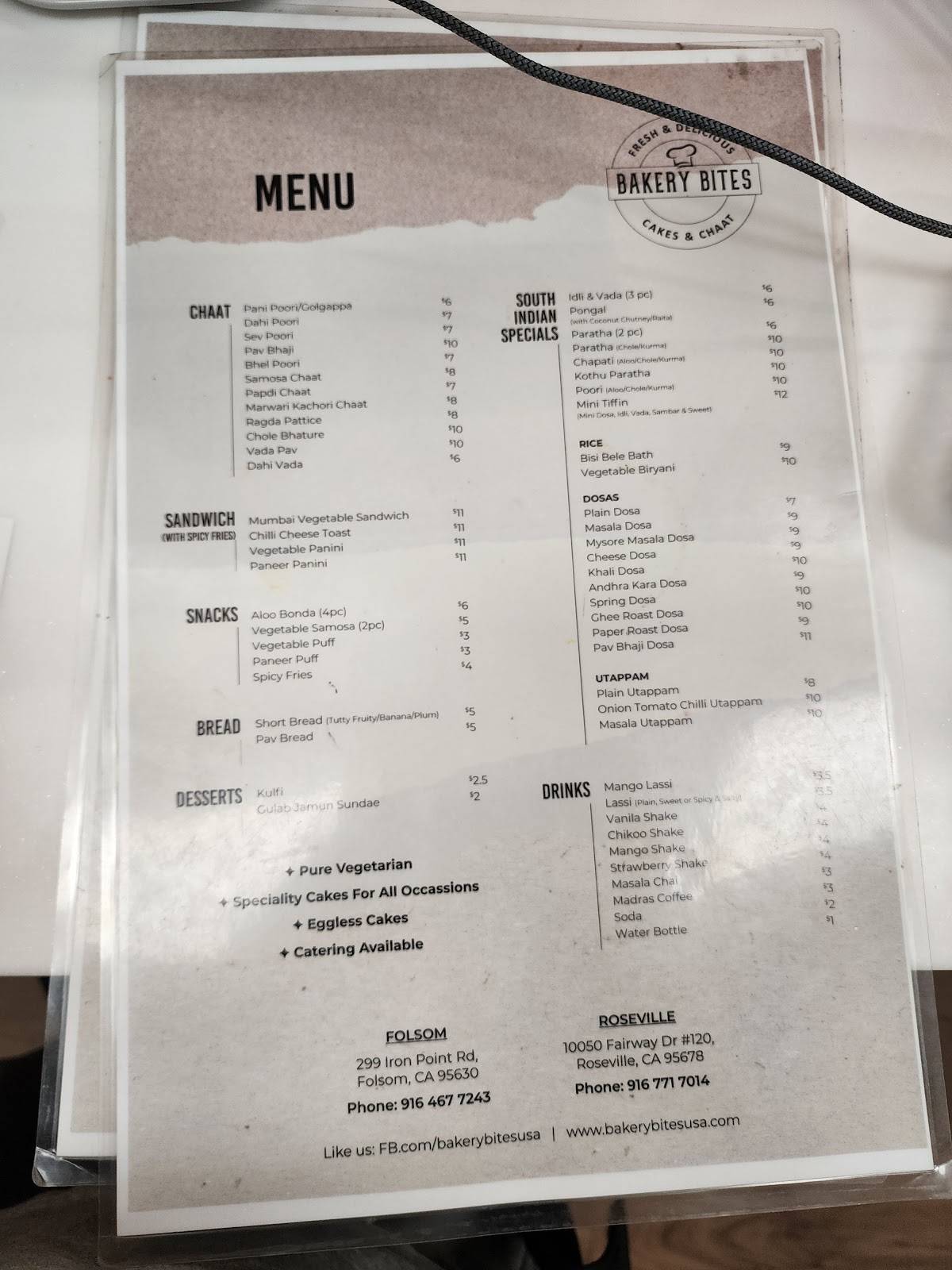Menu at Bakery Bites, Roseville