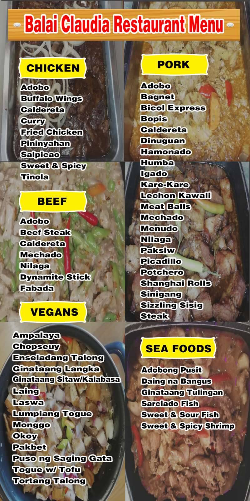 Carta de Balai Claudia Restaurant, Dine-In & Delivery - Taytay, Rizal ...