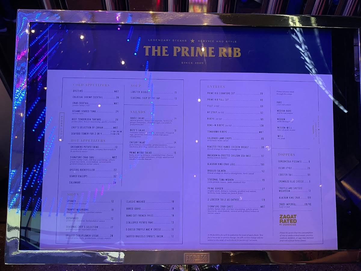 Menu at The Prime Rib at Live! Casino & Hotel steakhouse, Hanover ...
