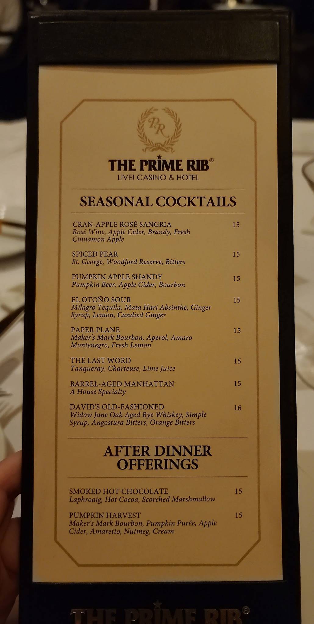Menu at The Prime Rib at Live! Casino & Hotel steakhouse, Hanover ...