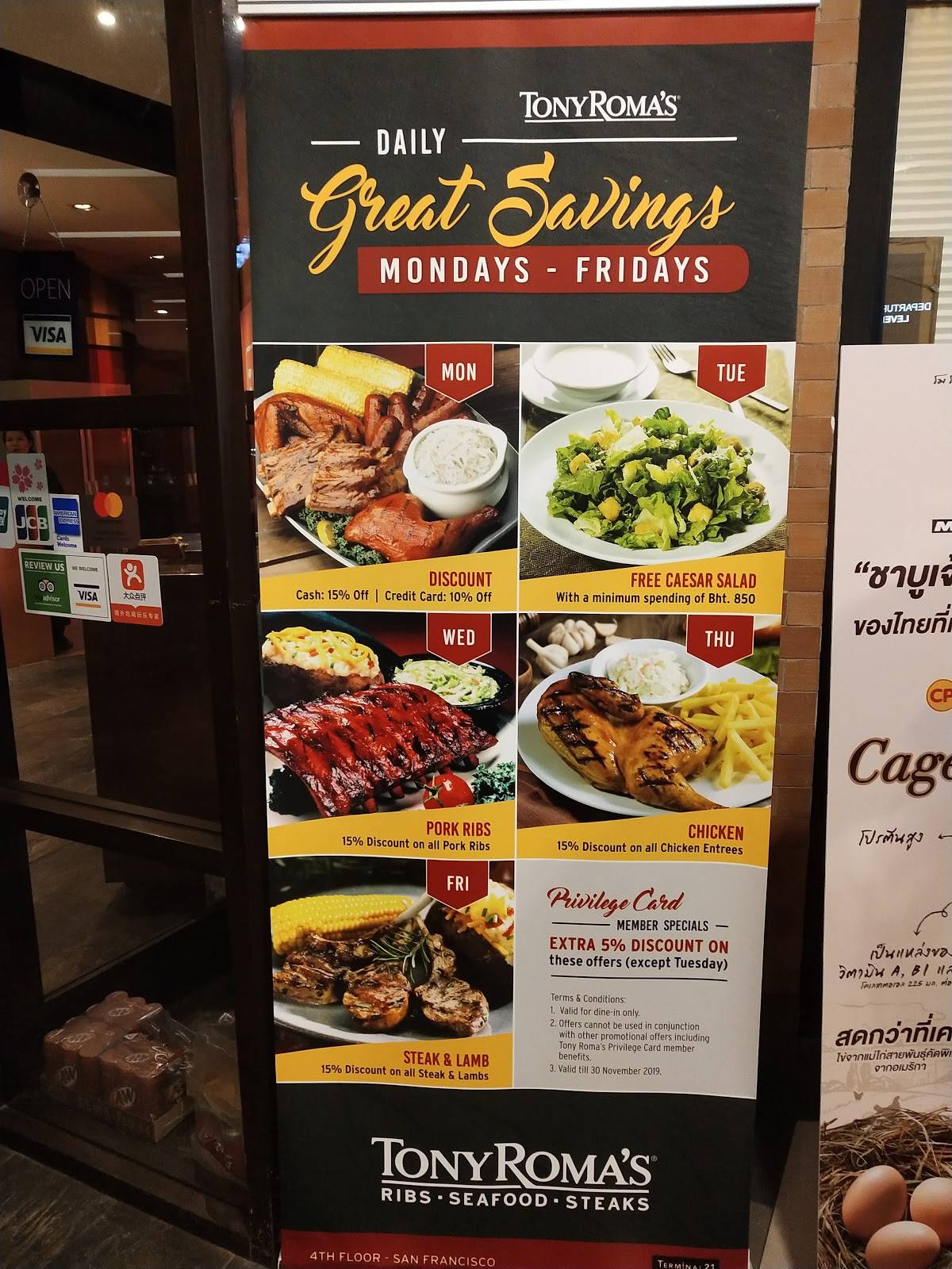 Menu at Tony Roma's restaurant, Bangkok, 88 Soi Sukhumvit 19