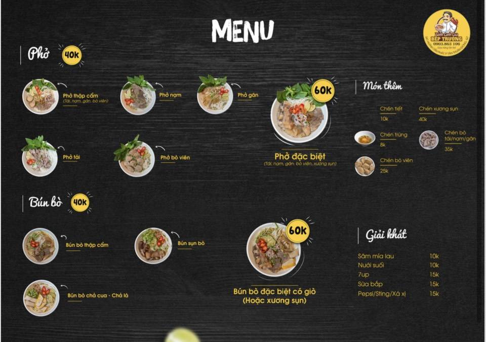 Carta del restaurante Bánh Canh Cua Bếp Trưởng, Ciudad Ho Chi Minh (Saigón)