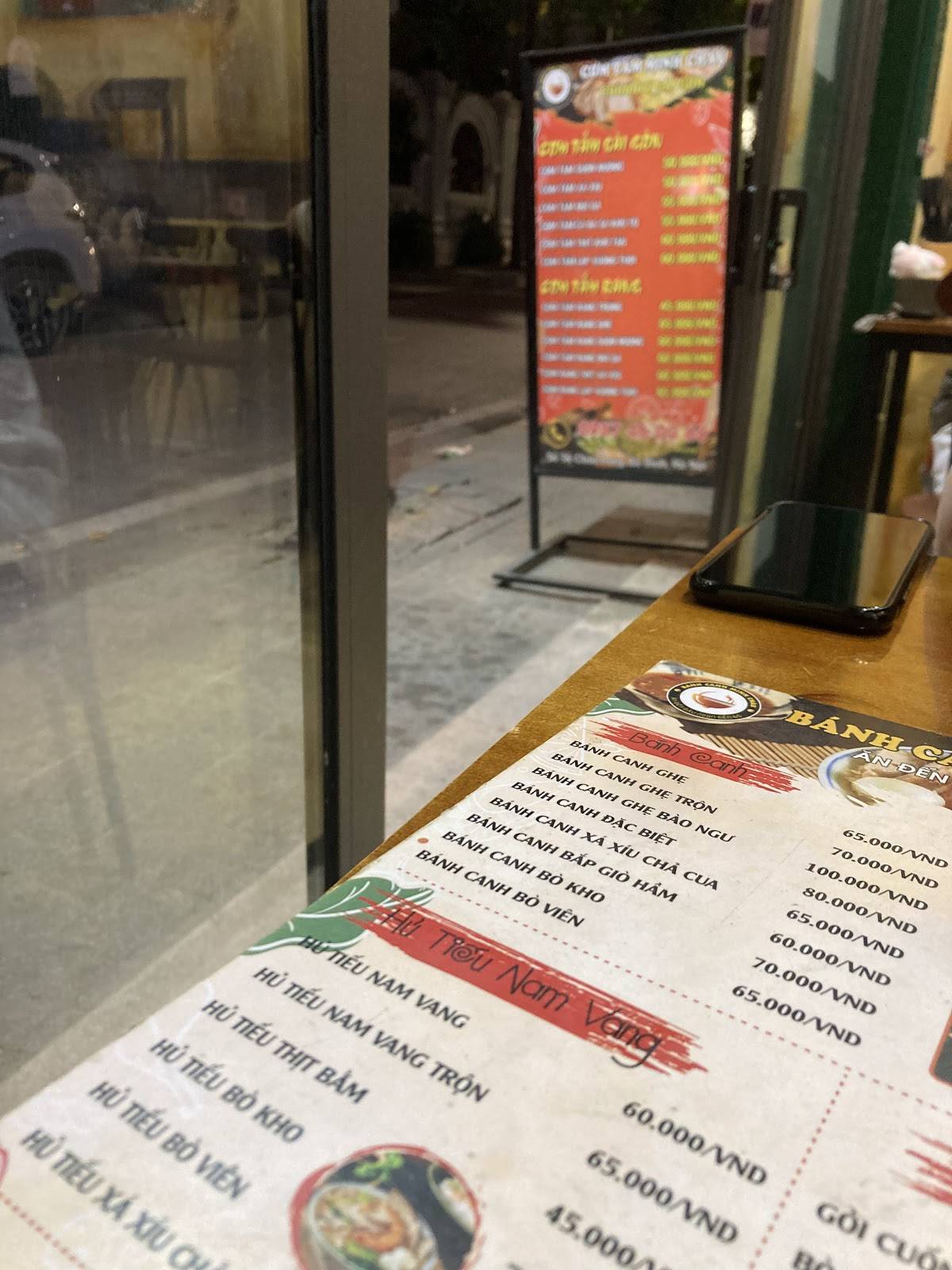 Menu at Bánh Canh Minh Châu restaurant, Hanoi