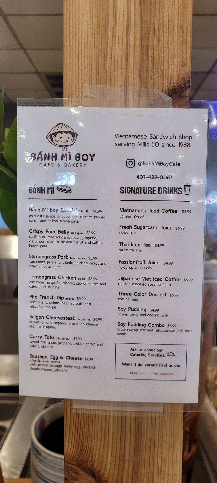 Menu at Bánh Mì Boy restaurant, Orlando