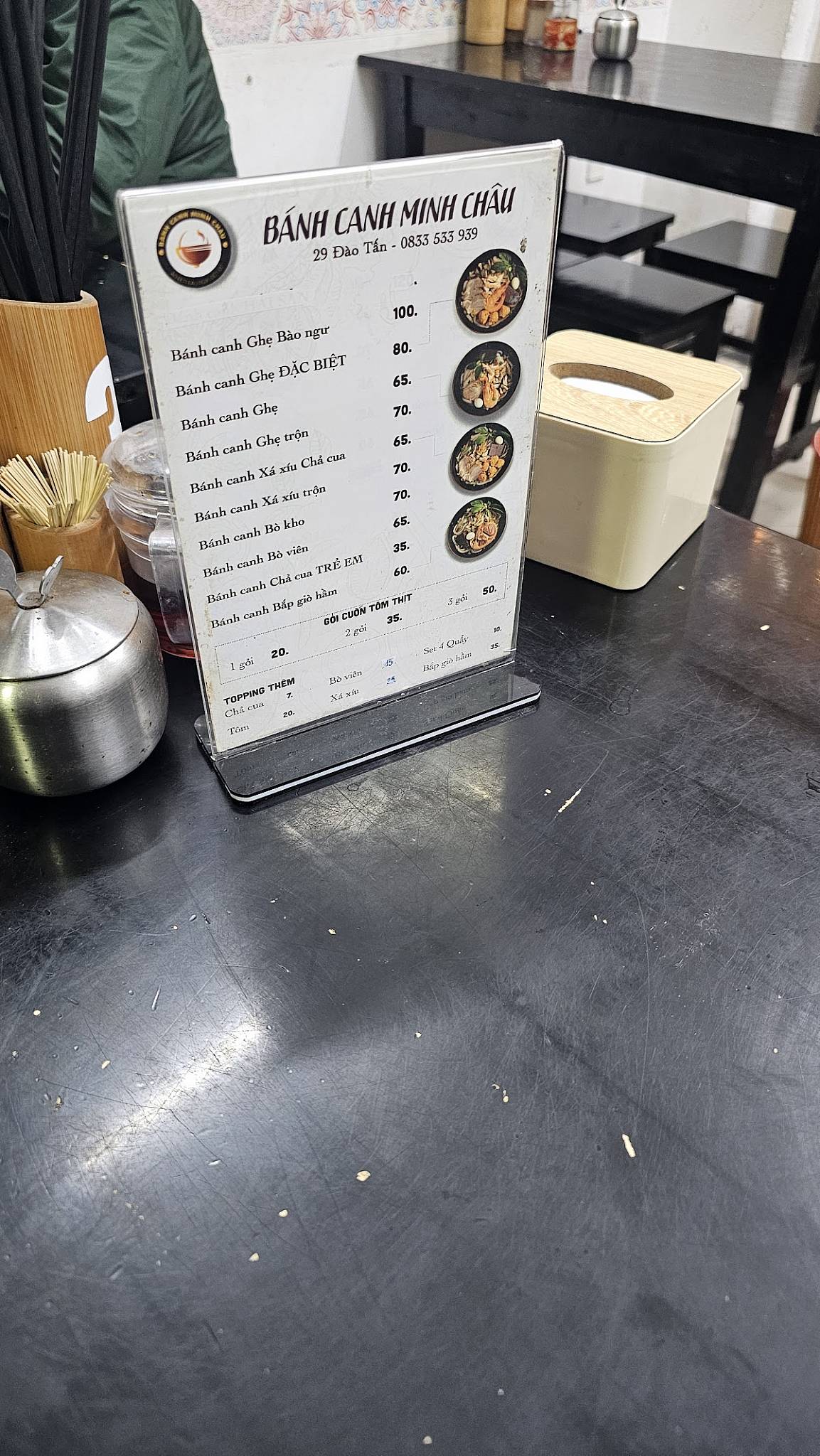 Menu at Bánh canh ghẹ Minh Châu restaurant, Hanoi