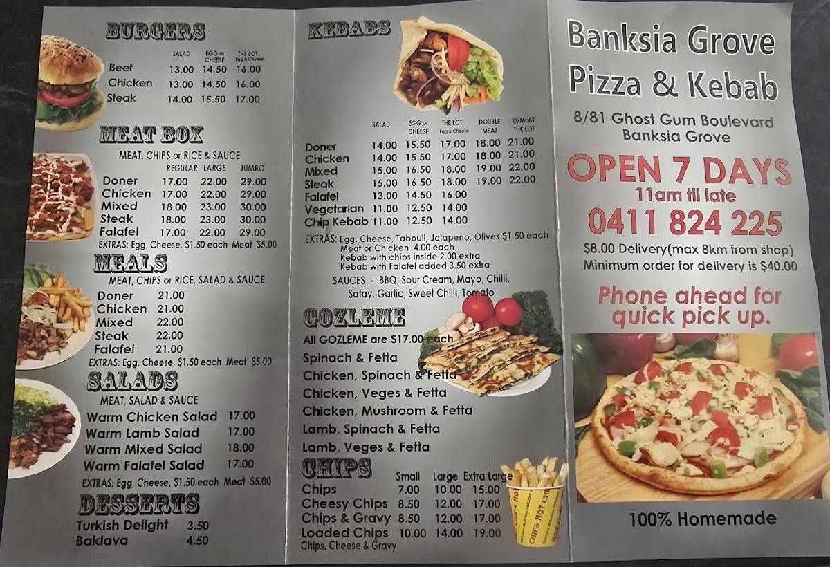 Menu at Banksia Grove Pizza and Kebab Bakery, Banksia Grove