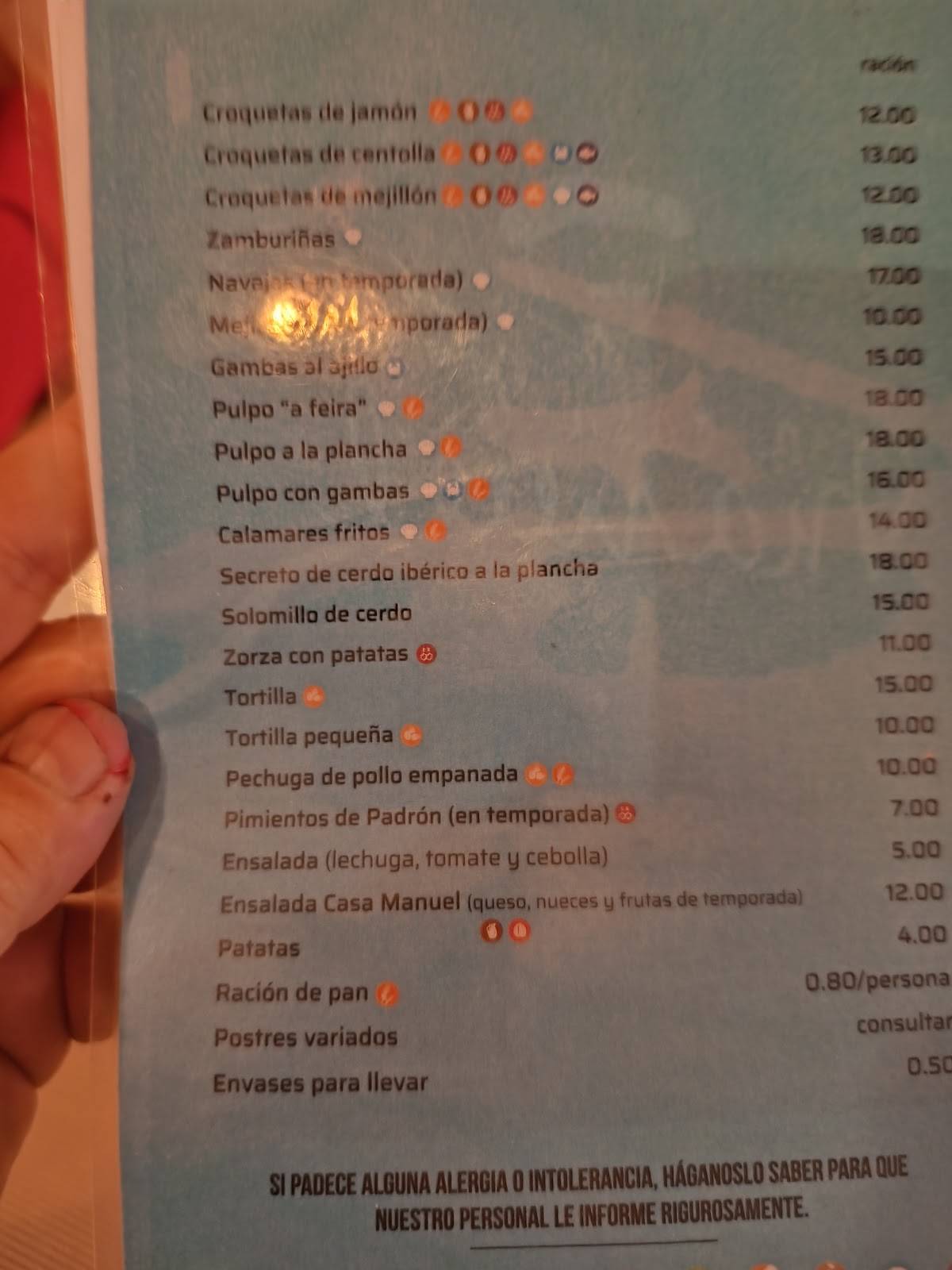 Carta de Bar A Casa de Manuel, Puebla del Caramiñal