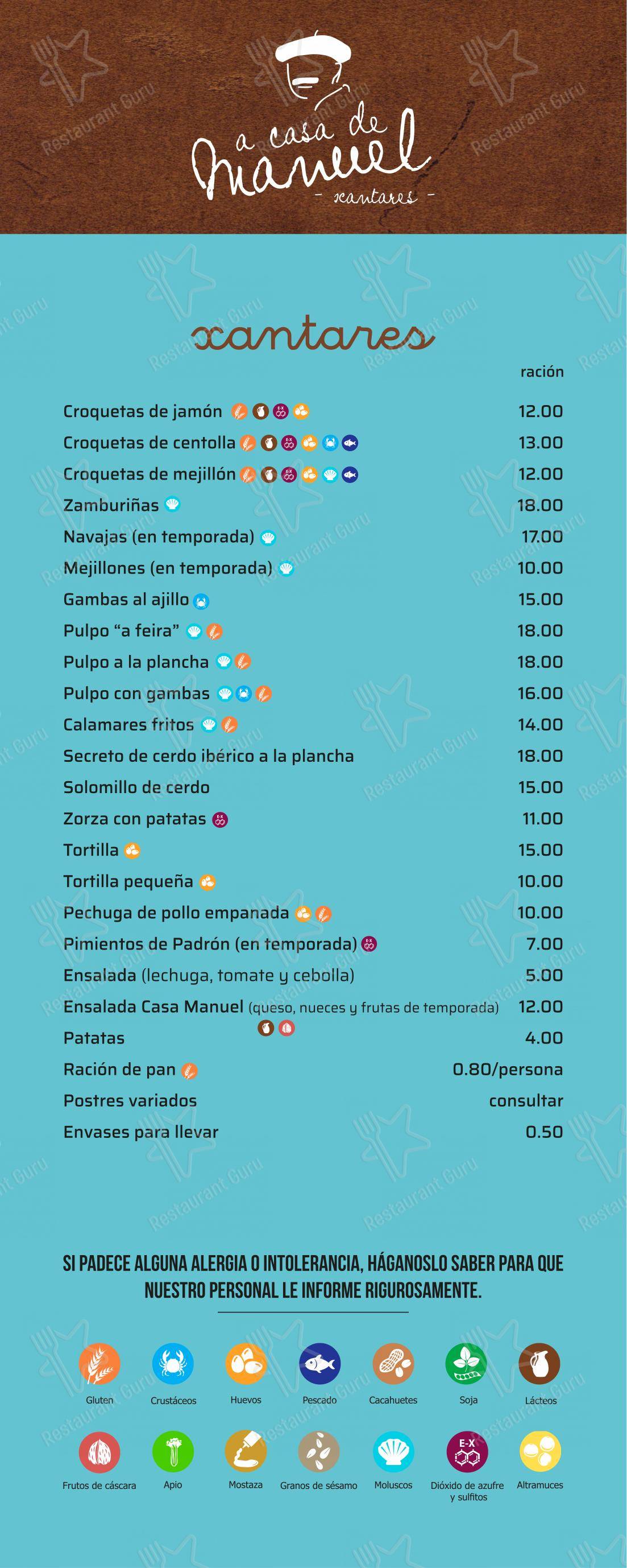 Carta de Bar A Casa de Manuel, Puebla del Caramiñal