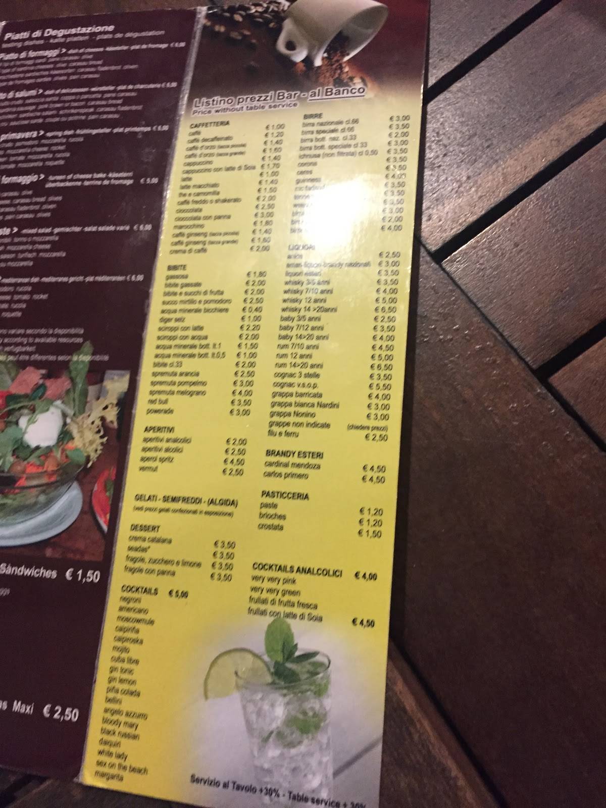 Menu da Bar Focacceria Milese, Alghero