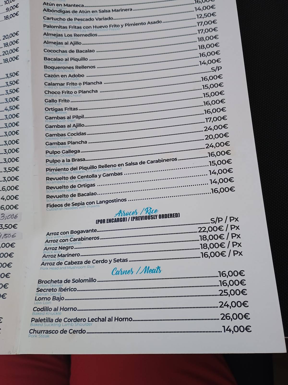 Carta de Restaurante Los Remedios, Algeciras, Av. Fuerzas Armadas