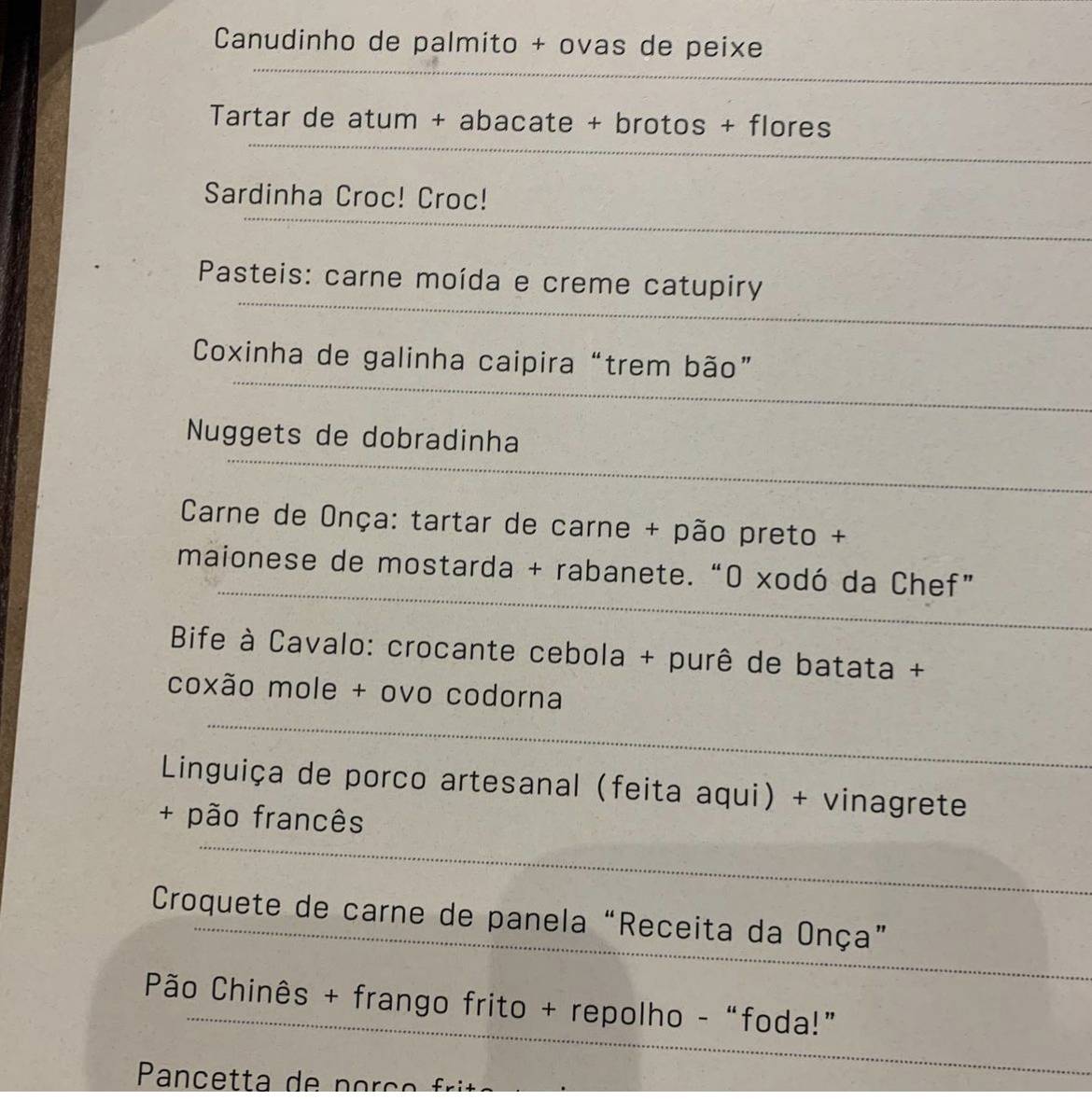 Menu at Bar da Dona Onça, São Paulo, Edifício Copan - Av. Ipiranga