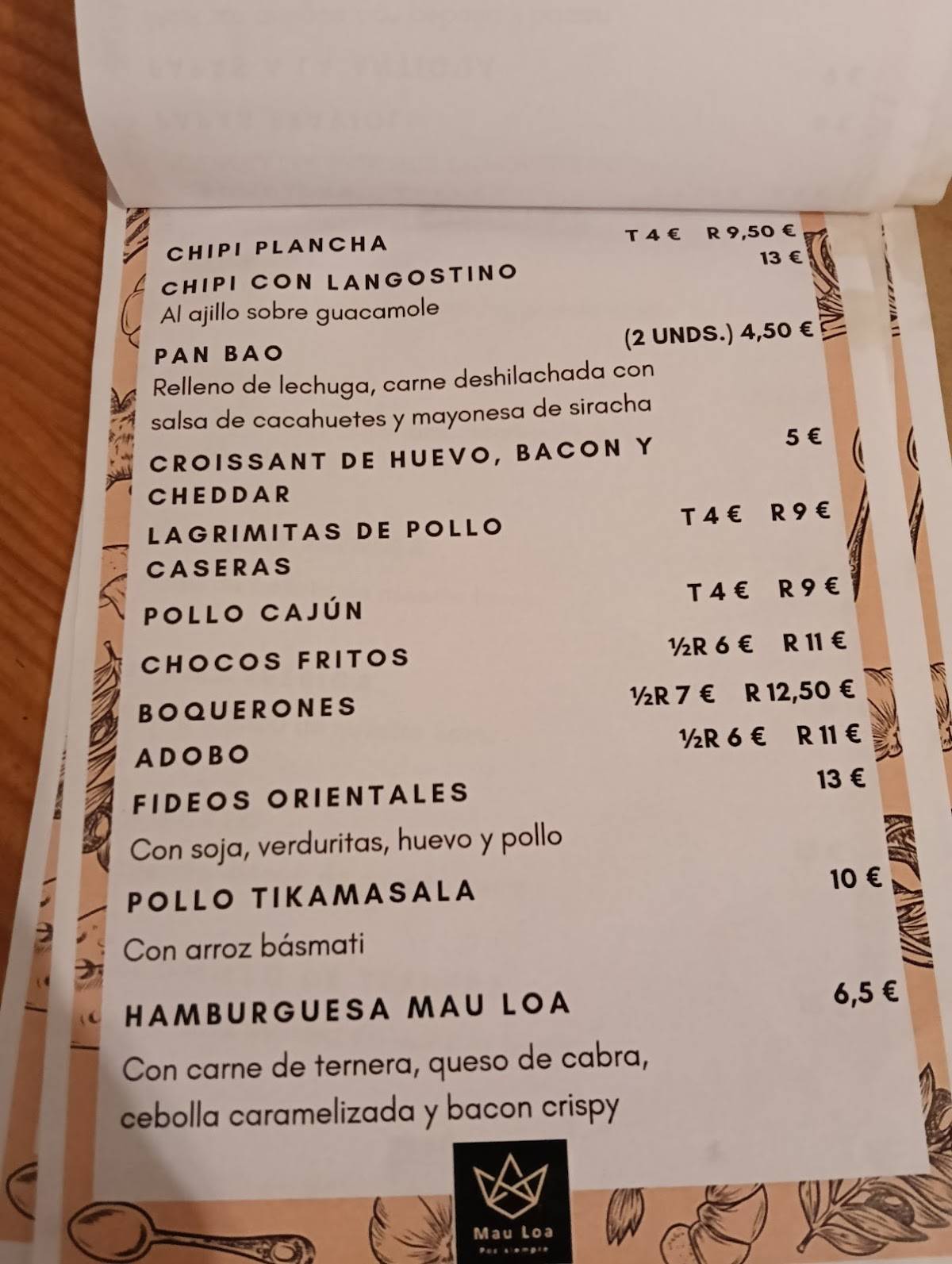 Menu at Bar restaurante Mau Loa, Espartinas