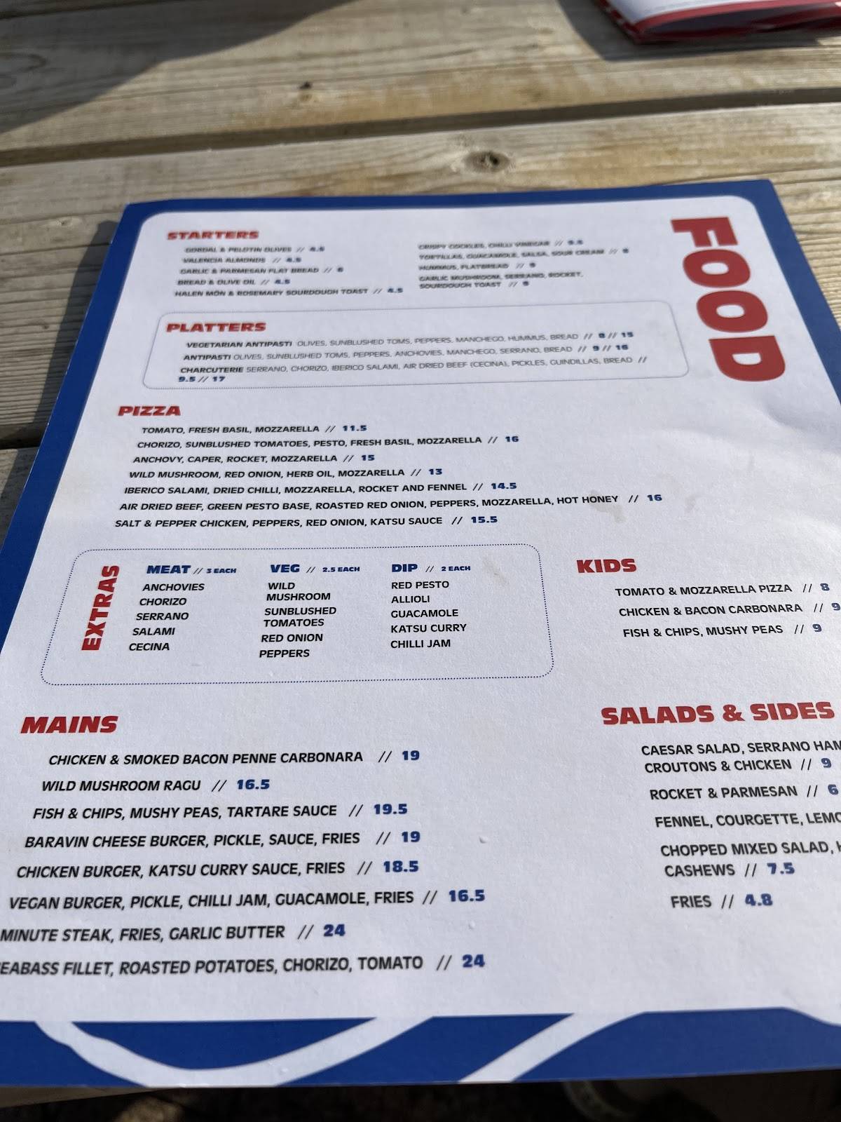 Menu at Baravin, Aberystwyth
