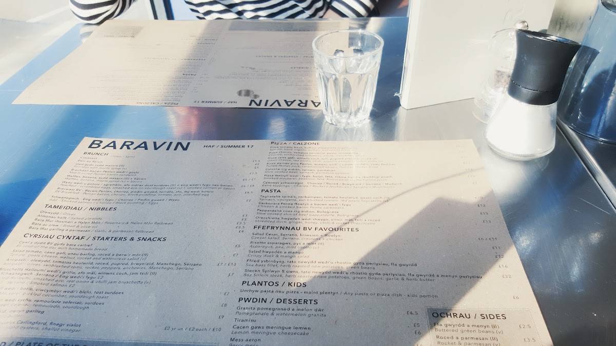 Menu at Baravin, Aberystwyth