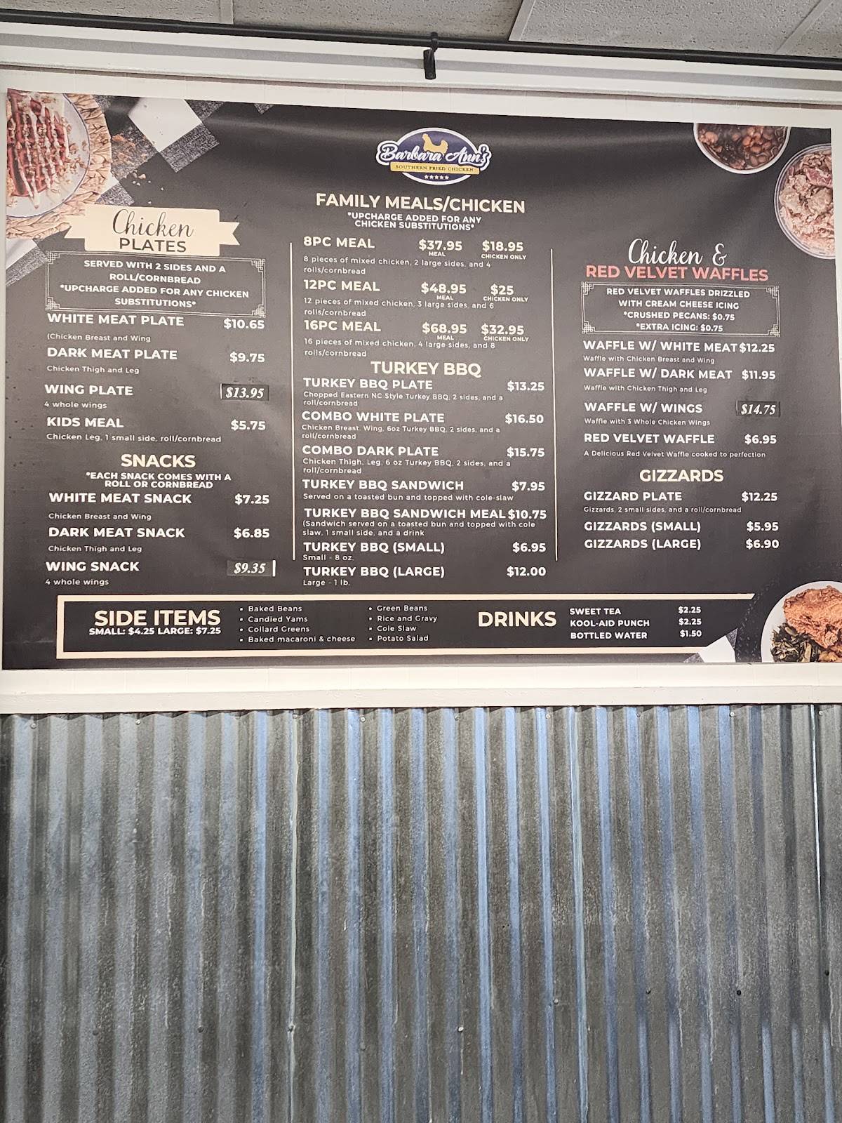 Menu at Barbara Ann's Southern Fried Chicken, Hope Mills