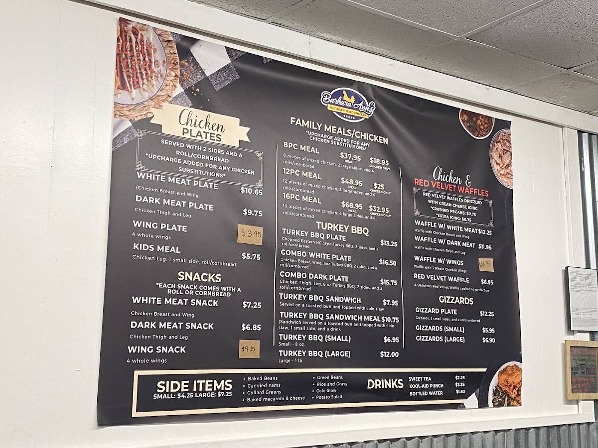 Menu at Barbara Ann's Southern Fried Chicken, Hope Mills