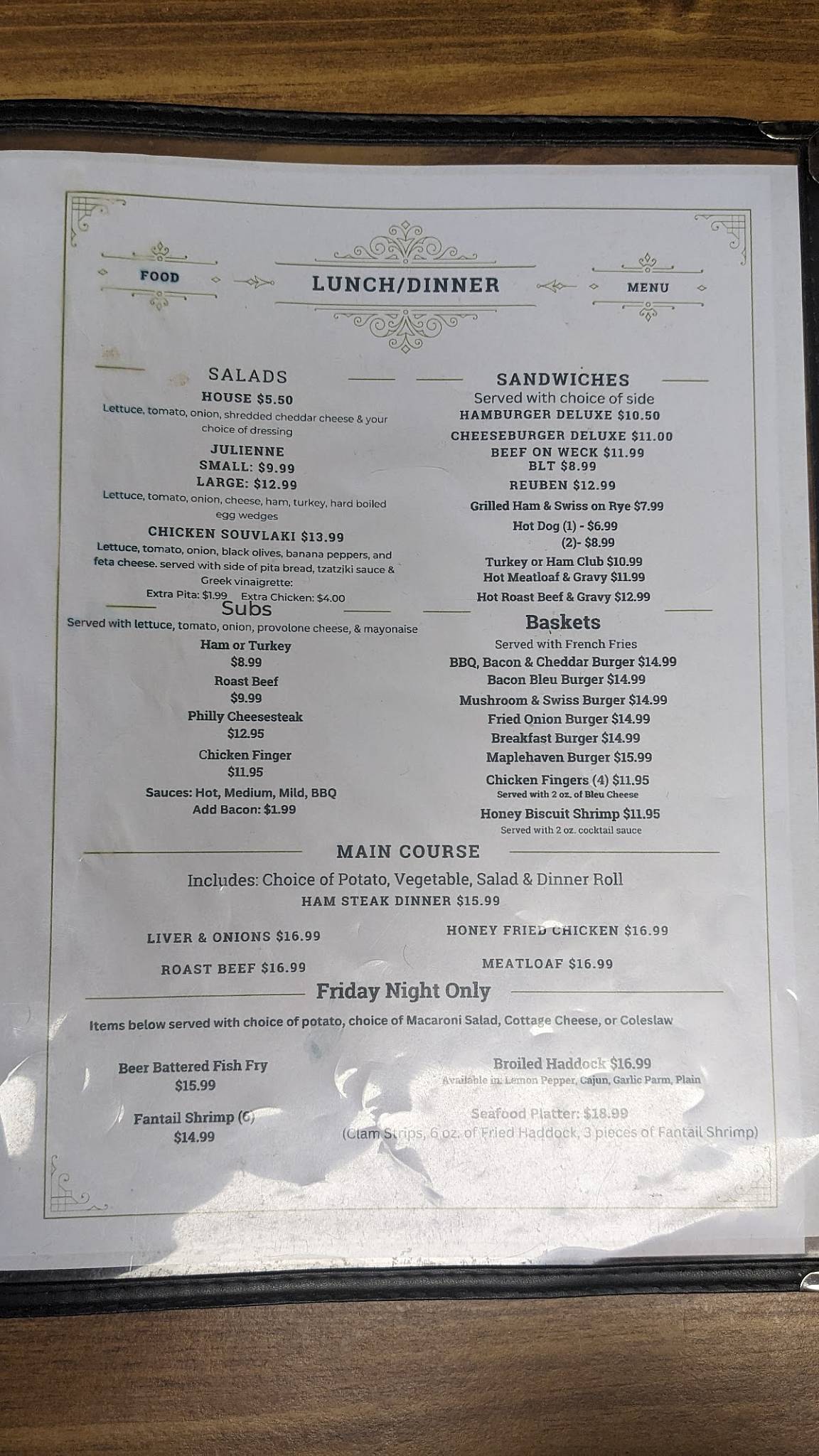 Menu at Barbara's Maplehaven, Franklinville