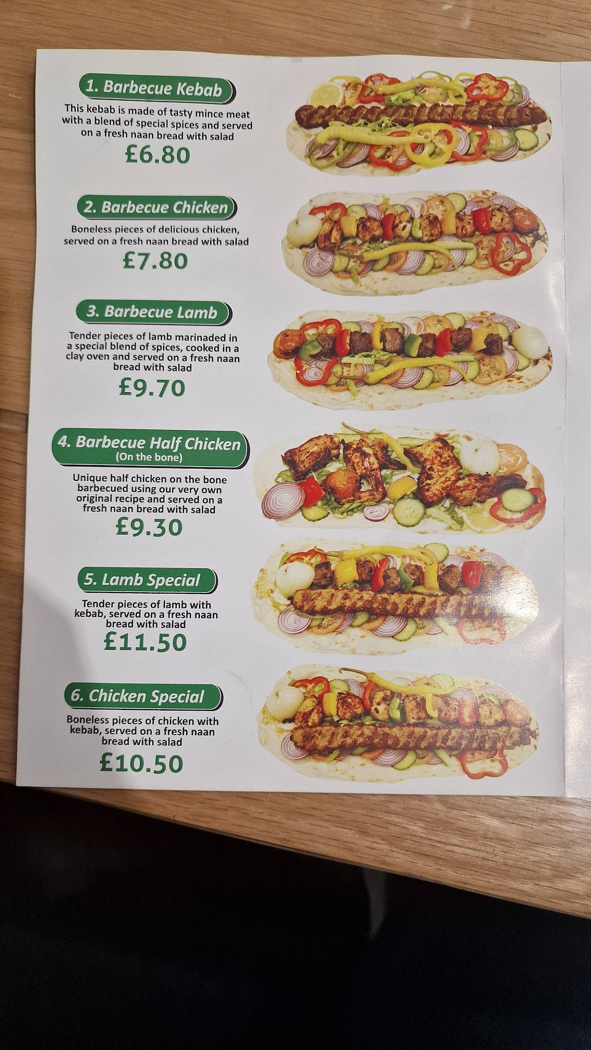 Menu at Barbecue, Manchester