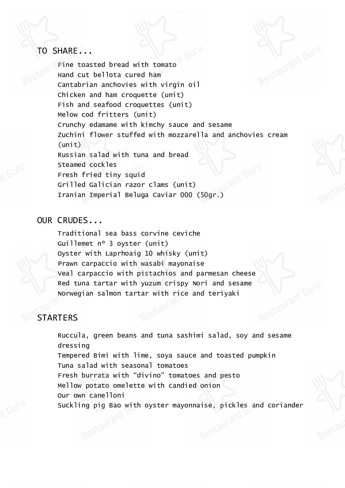 Menu at Feroz Barcelona, Barcelona