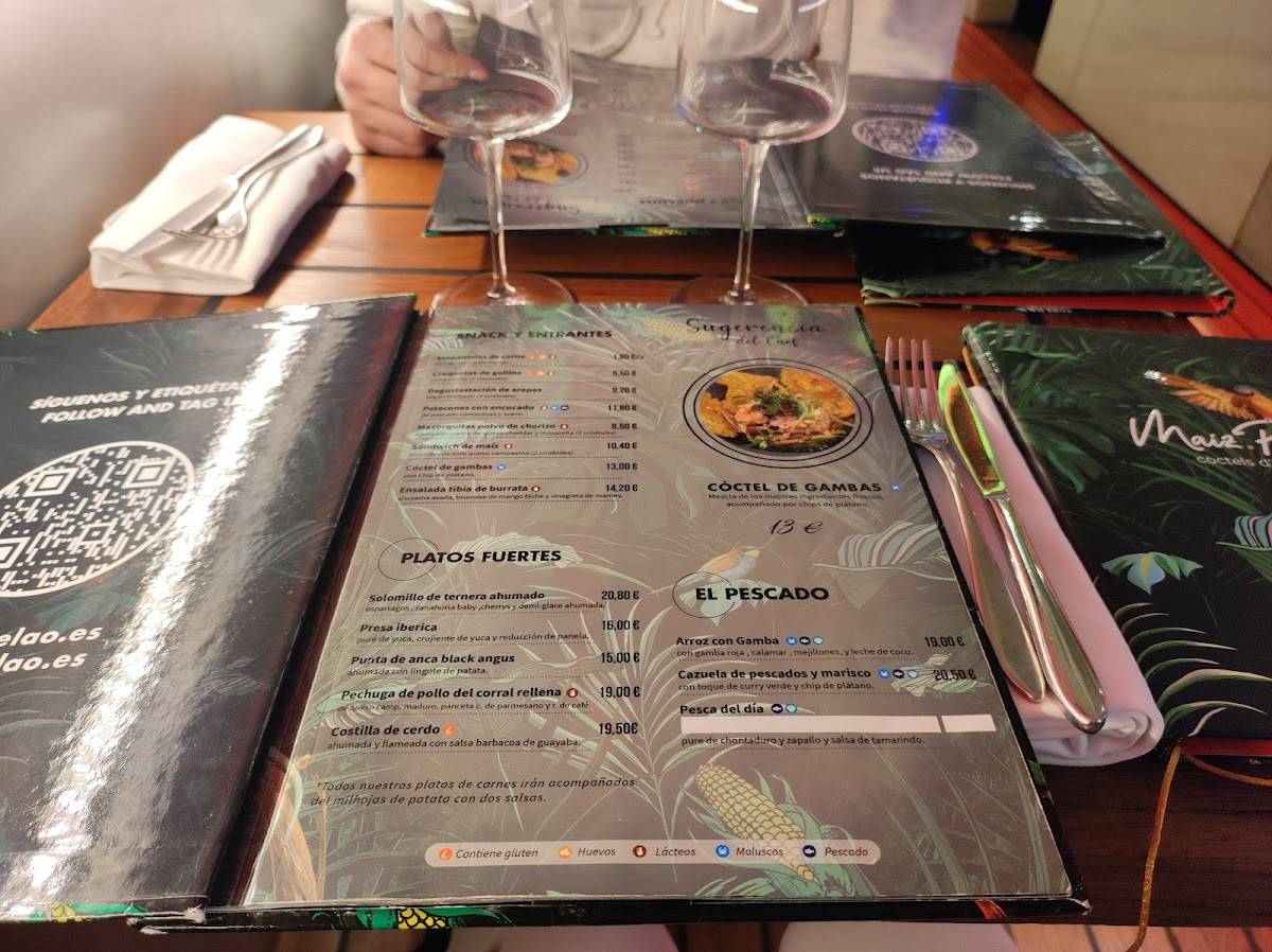 Carta del restaurante Maiz Pelao, Barcelona