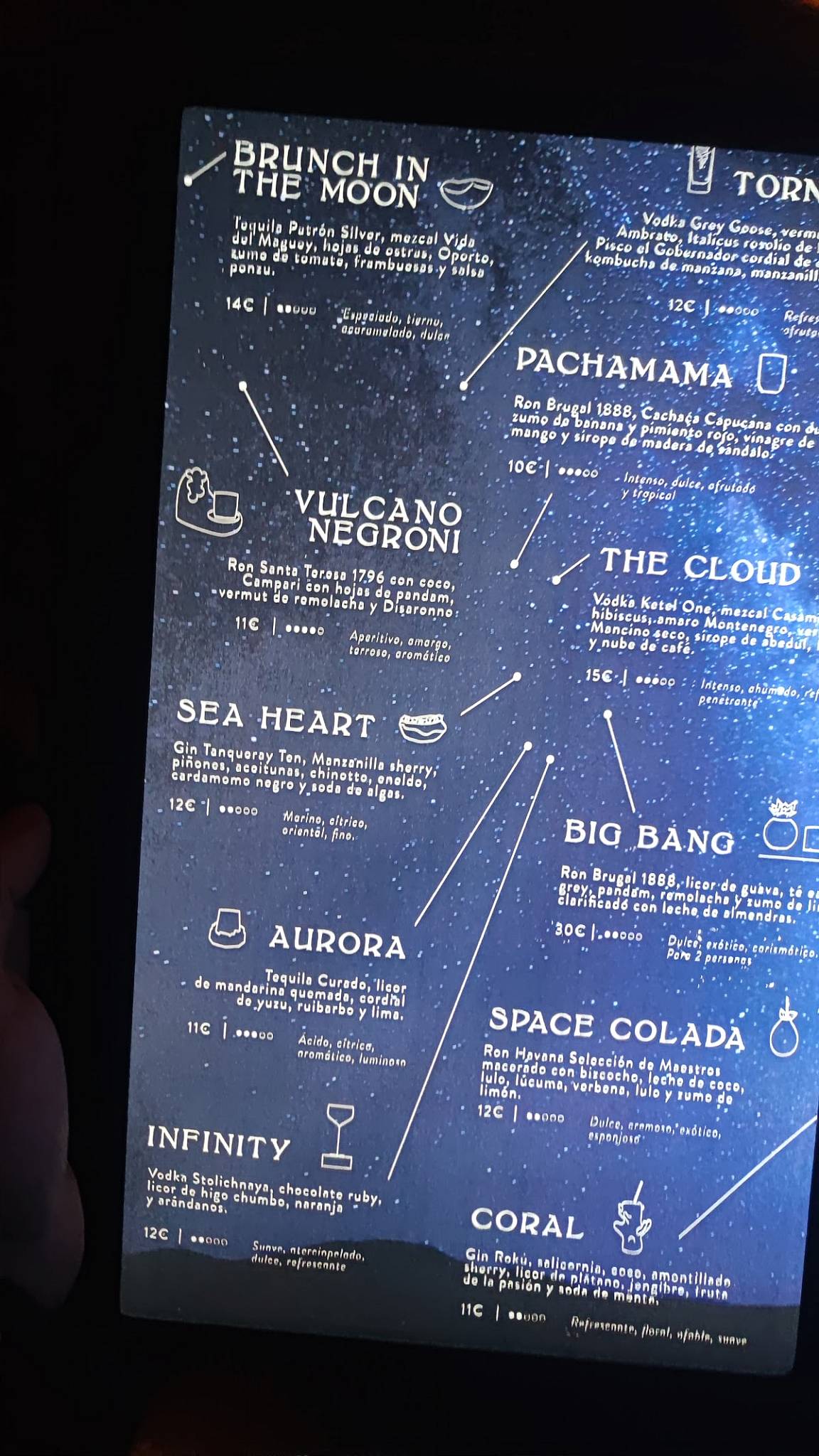 Menu at Paradiso pub & bar, Barcelona
