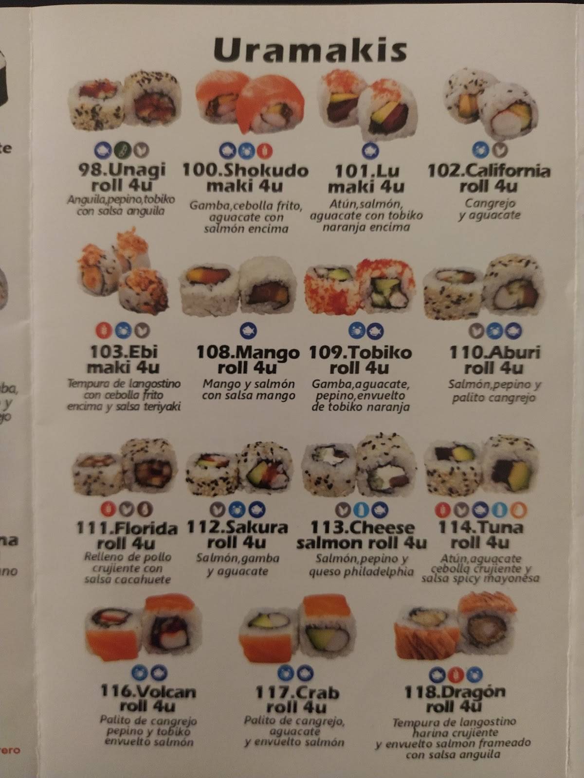 Carta del restaurante Shokudo II, Barcelona