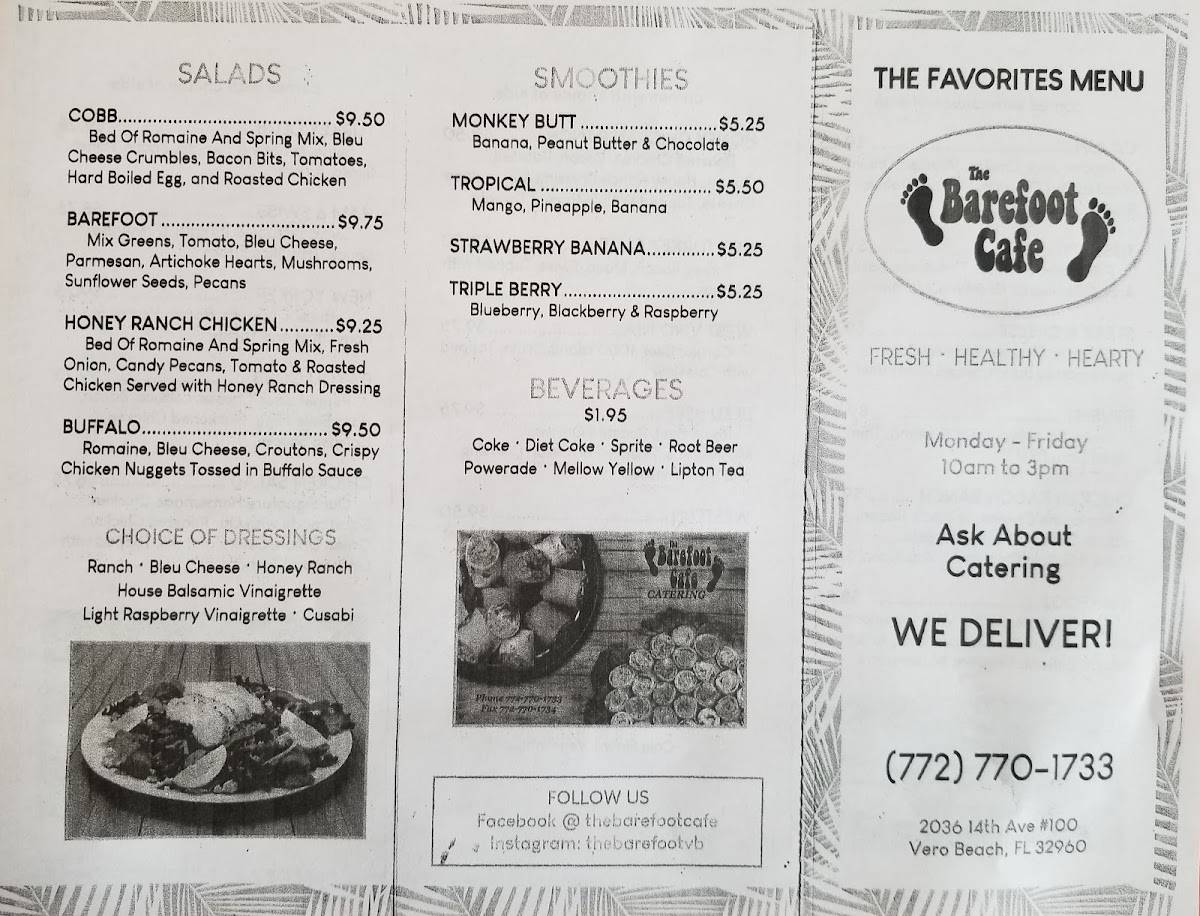Menu at Barefoot Cafe, Vero Beach