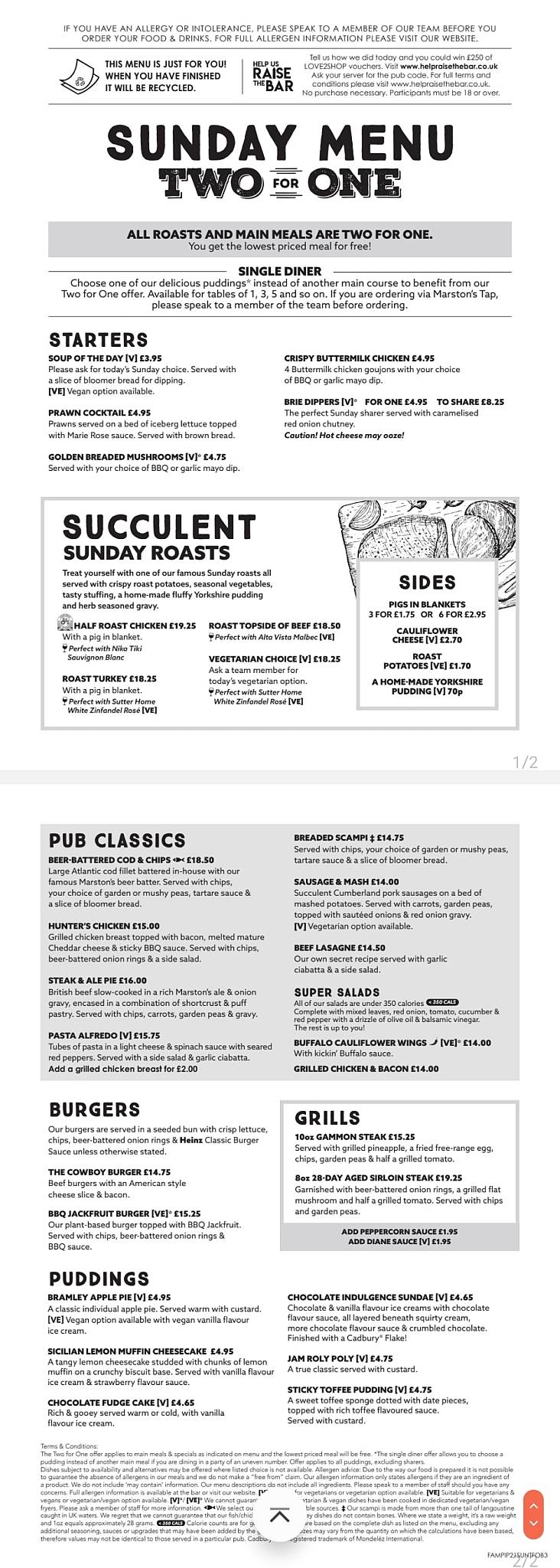 Menu at Barn Owl, Quedgeley
