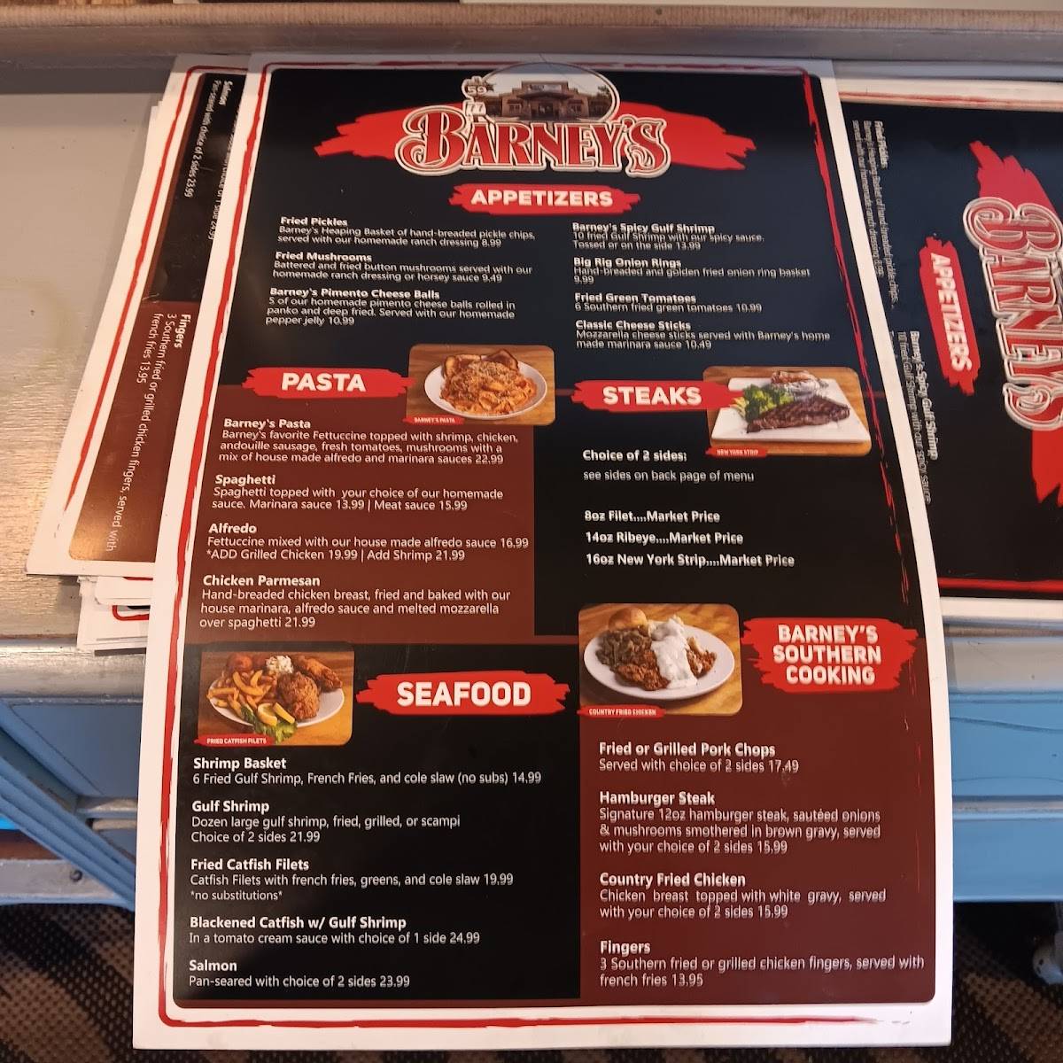 Menu at Barney's Roadhouse, Gadsden