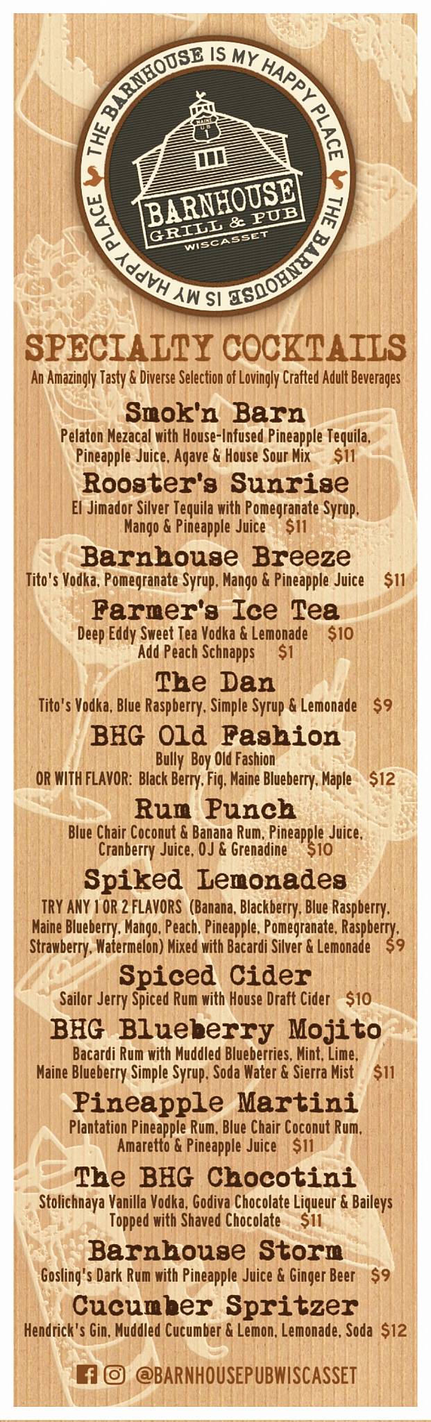 Menu at Barnhouse Grill & Pub Wiscasset, Wiscasset