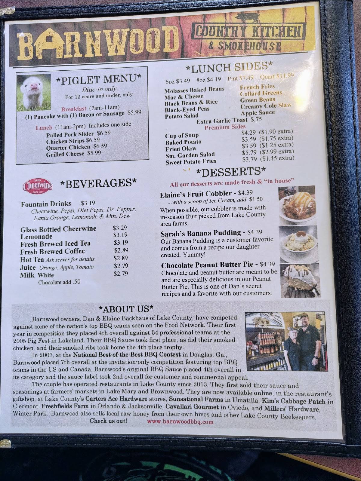 Menu at Barnwood Bar-B-Que, Mount Dora, W Old US Hwy 441