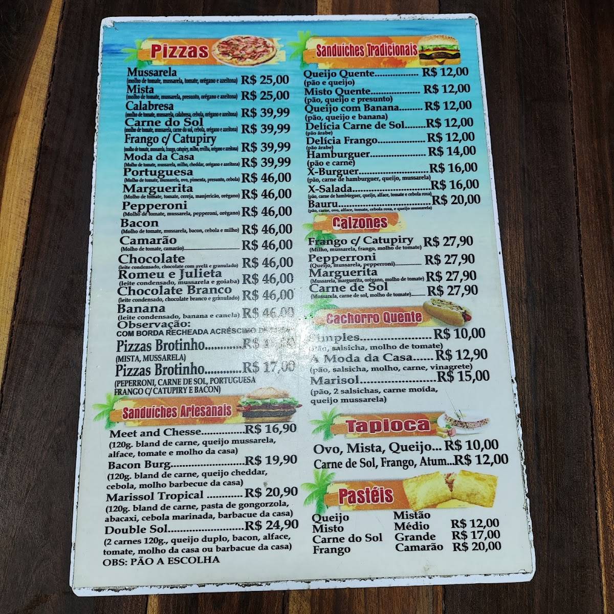 Menu em Barraca marisol, Fortaleza, Av. Rui Barbosa