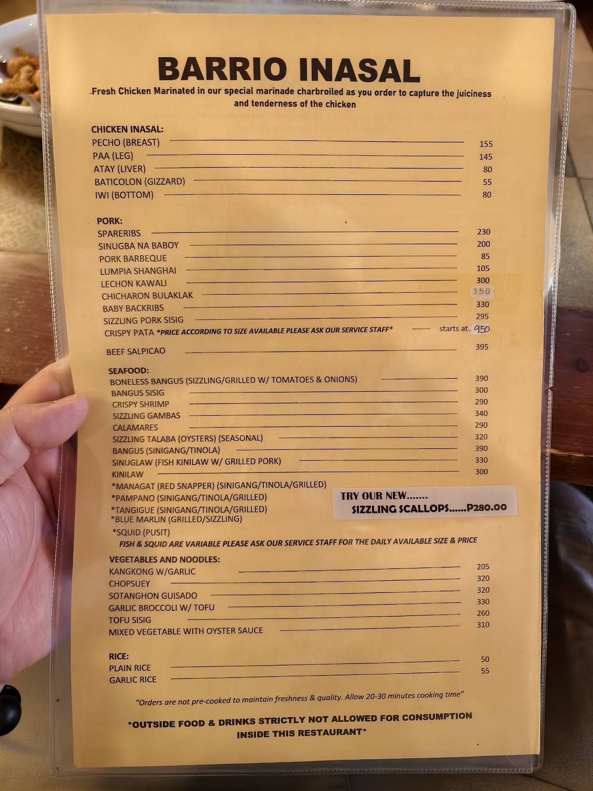 Menu at Barrio Inasal, Iloilo City, Aurora Subdivision