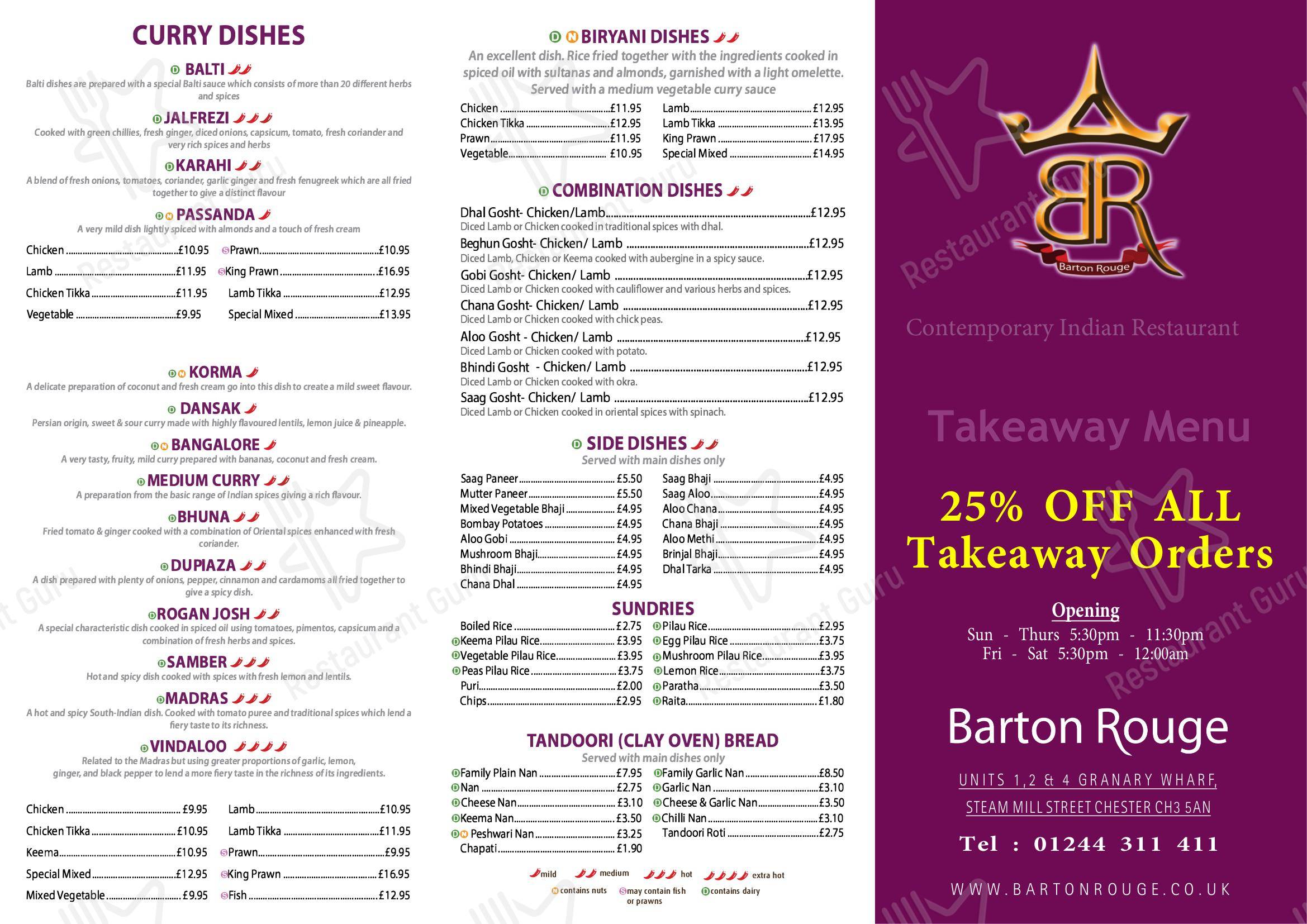 Menu at Barton Rouge, Chester