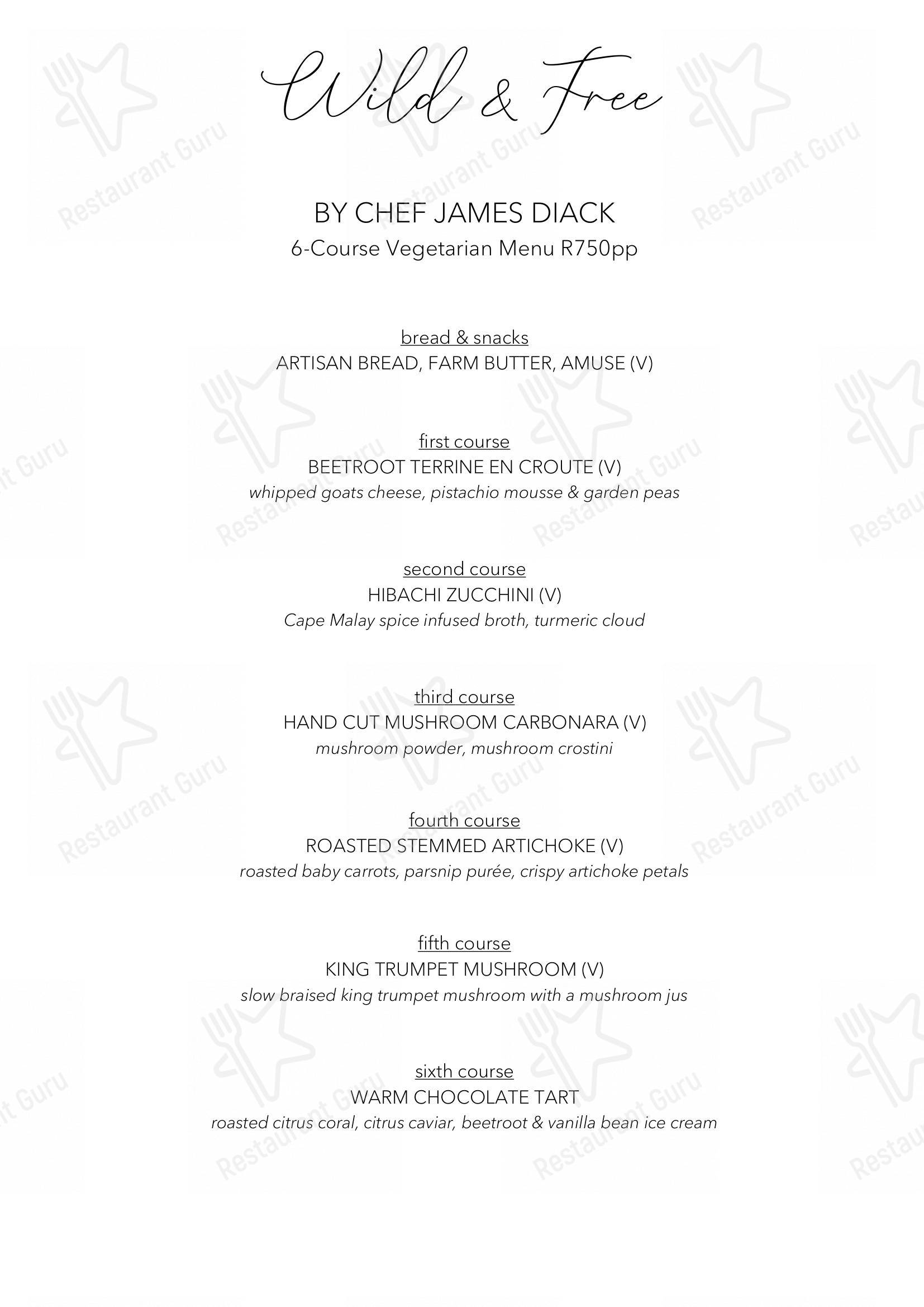 Menu at Basalt Restaurant, Johannesburg