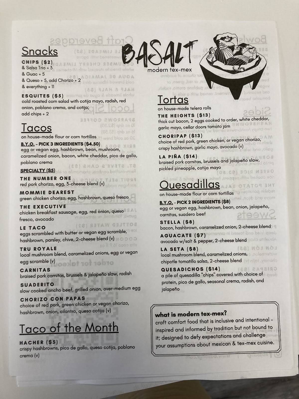 Menu at Basalt restaurant, Grand Rapids