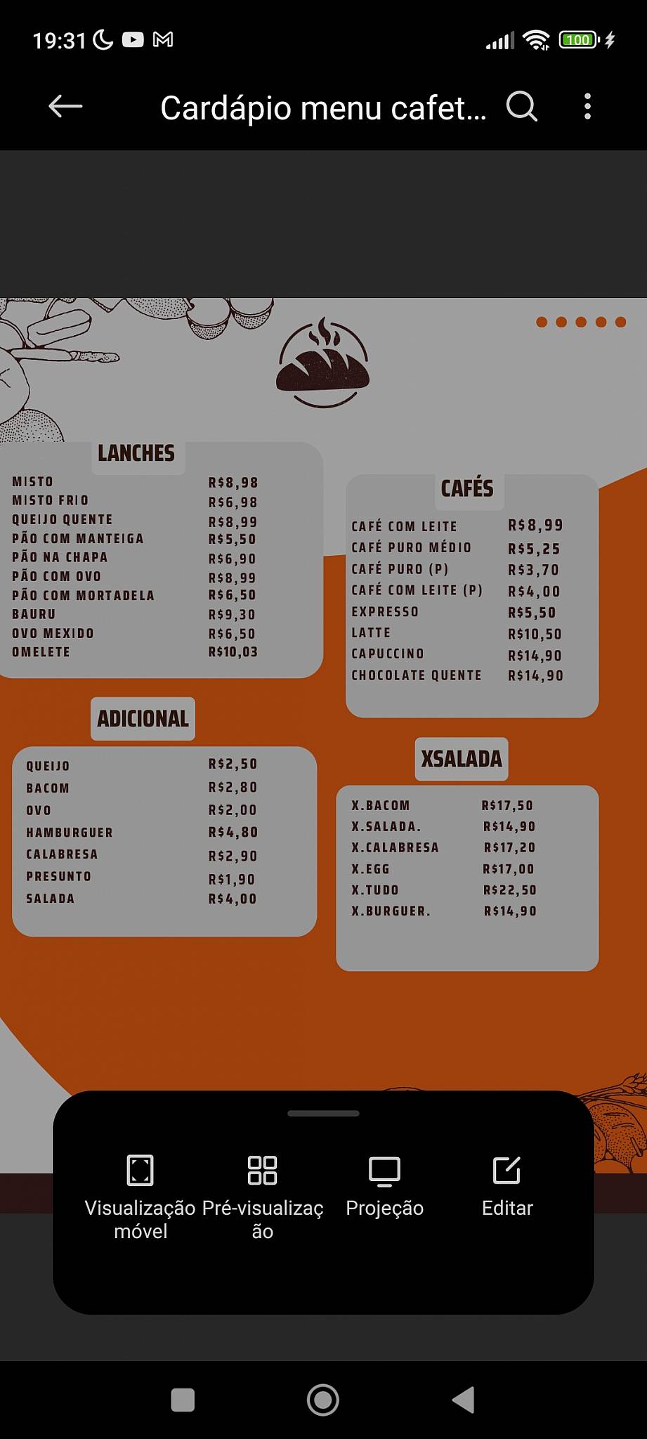 Menu em Base Do Pão, Curitiba