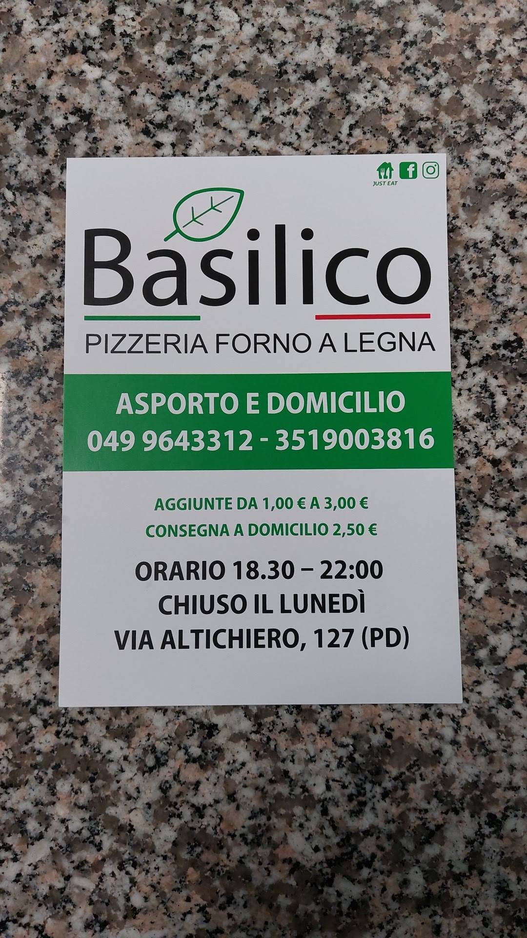 Speisekarte von Basilico Pizzeria, Padua