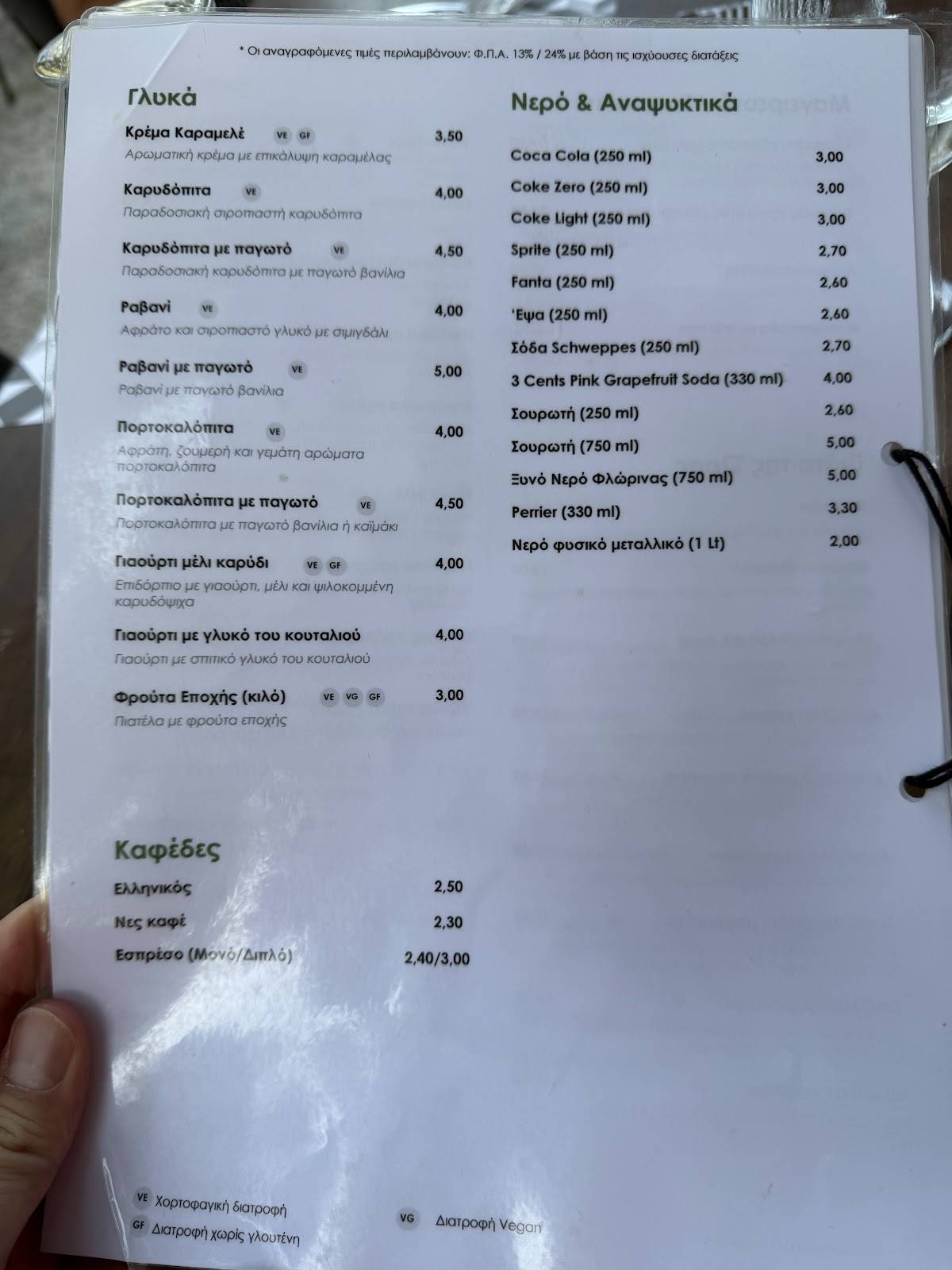 Menu at Βασίλης Κηφισιά, Kifisia