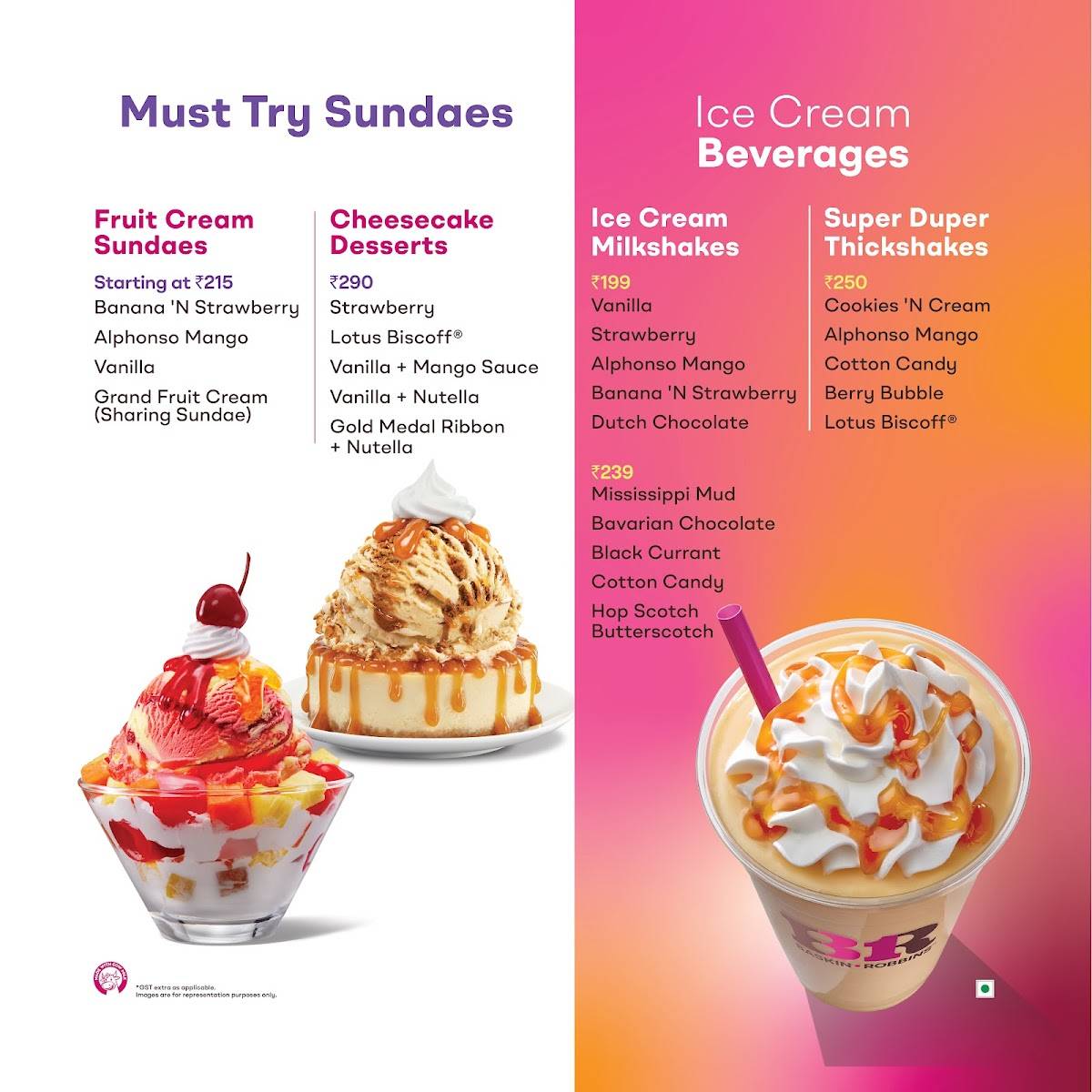 Menu at Baskin Robbins, Aizawl