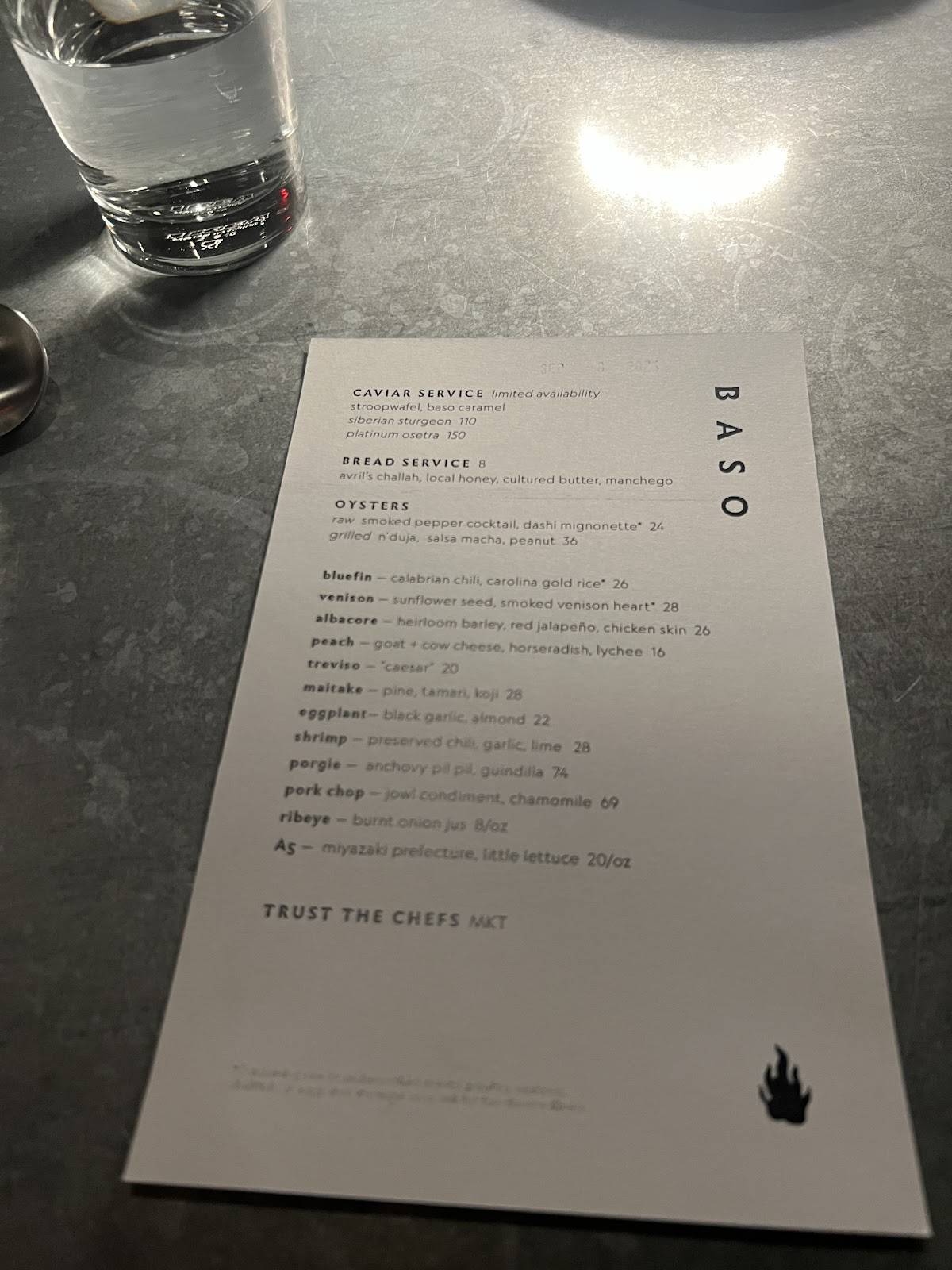 Menu at Baso pub & bar, Houston