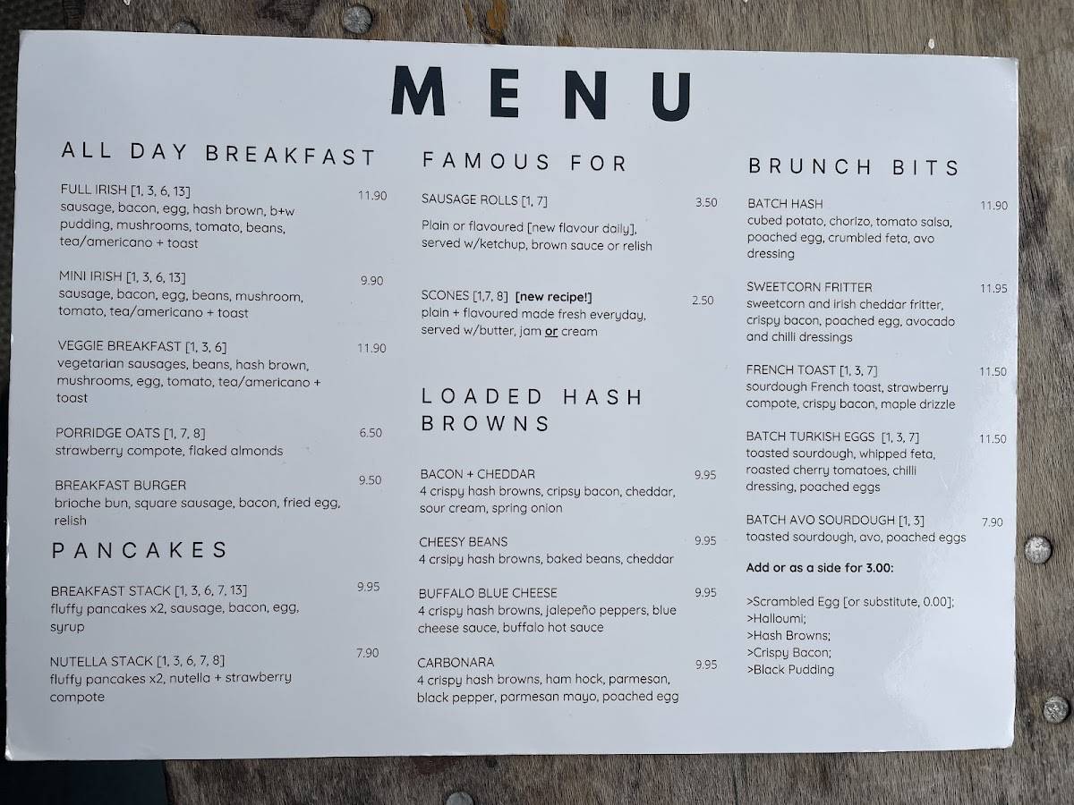 Menu at Batch Donegal cafe, Falcarragh