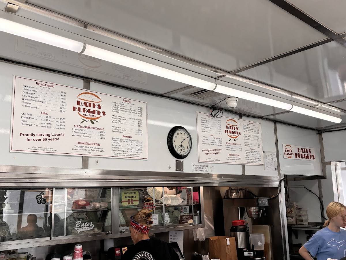 Menu at Bates Burgers restaurant, Livonia, Five Mile Rd