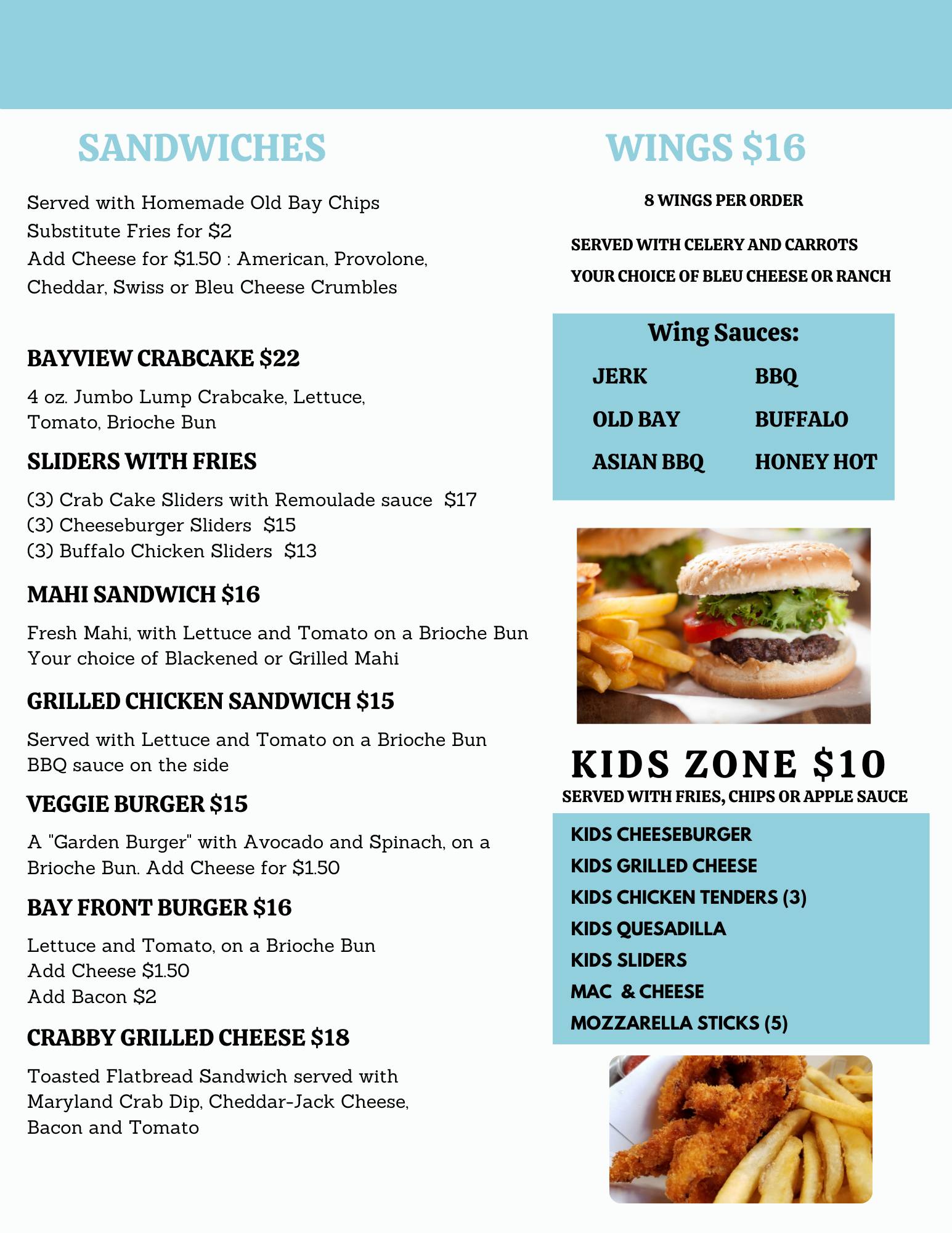 Menu at Bayview Bar & Grill, Ocean City